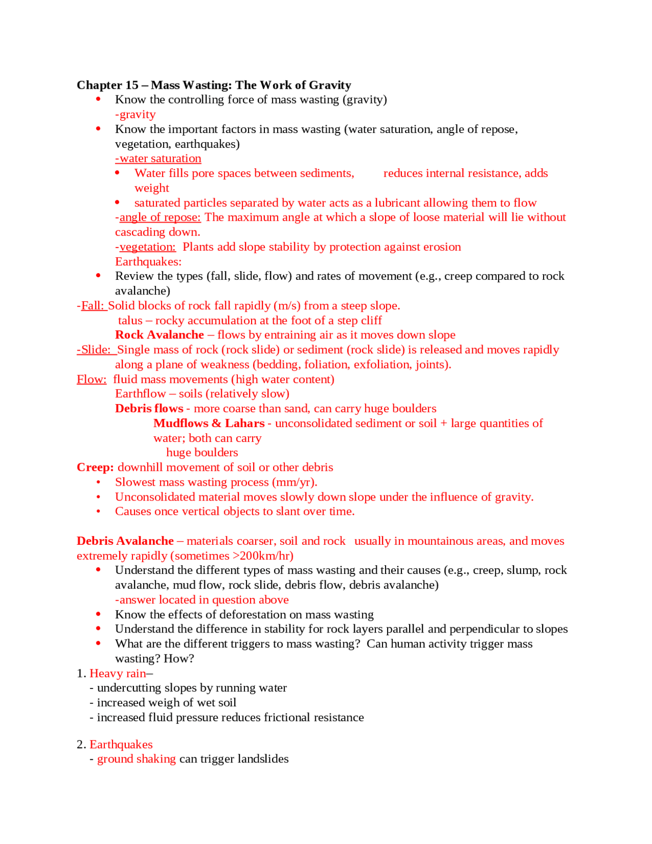 Mass Wasting The Work Of Gravity Lecture Notes Geol 101 Docsity