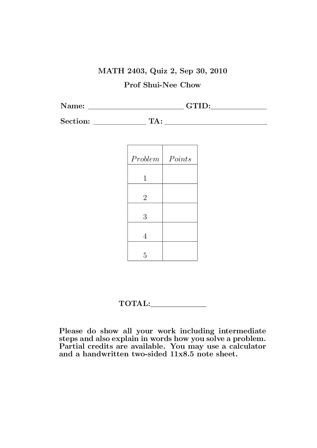 5 Problems Solved Quiz 2 On Differential Equations Math 2403 Docsity