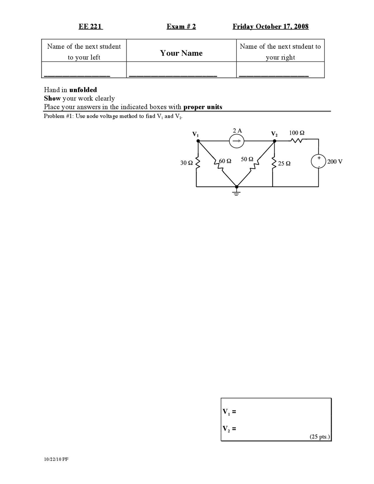 Exam 2 Questions Introduction To Electrical Engineering Ee 221