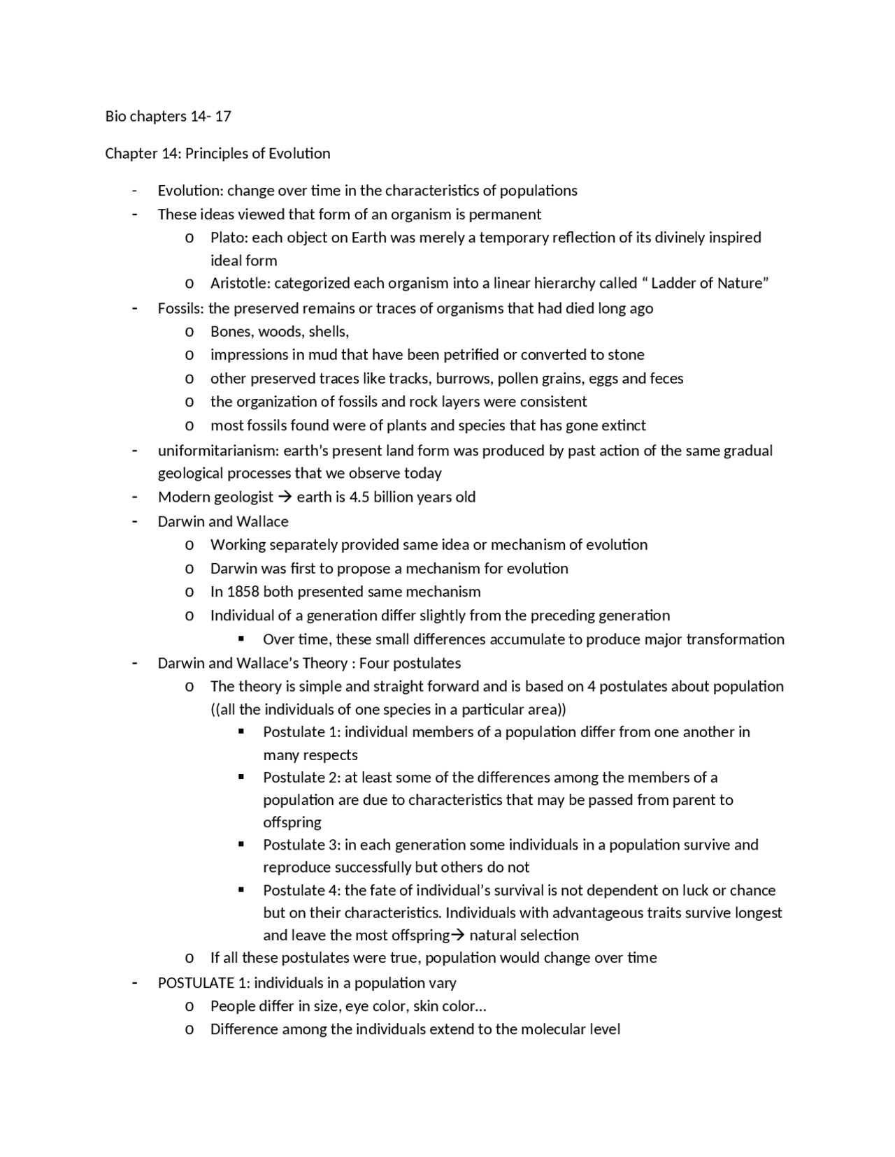 Principle of Evolution - General Biology - Lecture Notes | BIOL 1005 ...