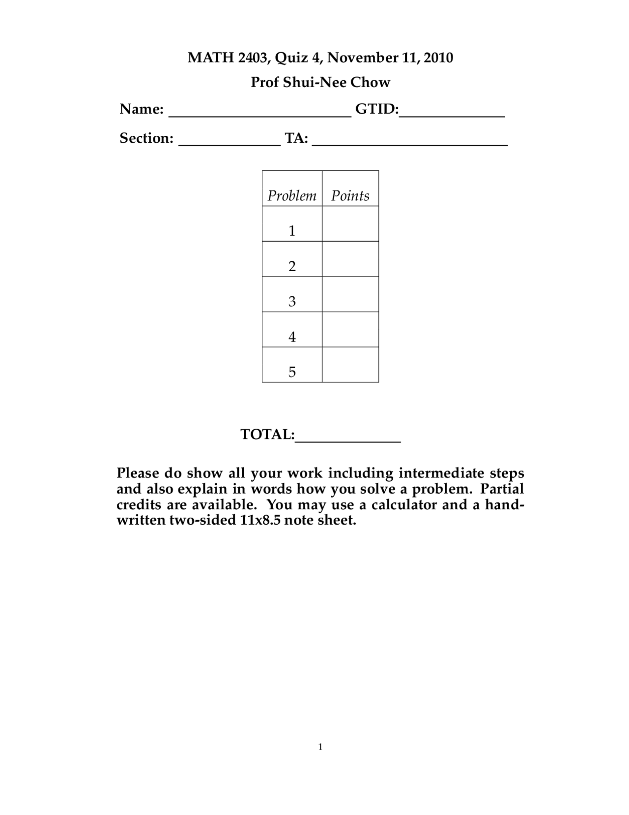 Quiz 4 With Solved Problems Differential Equations Fall 2010 Math