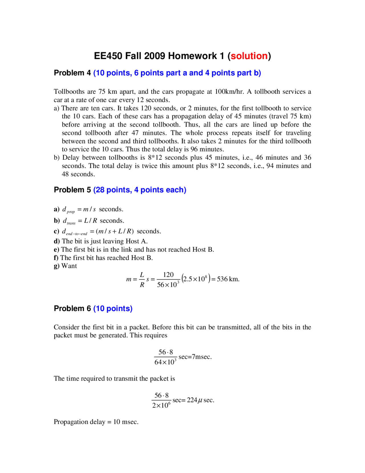 7 Solved Problems On Introduction To Computer Networks Homework 1 Ee 450 Docsity