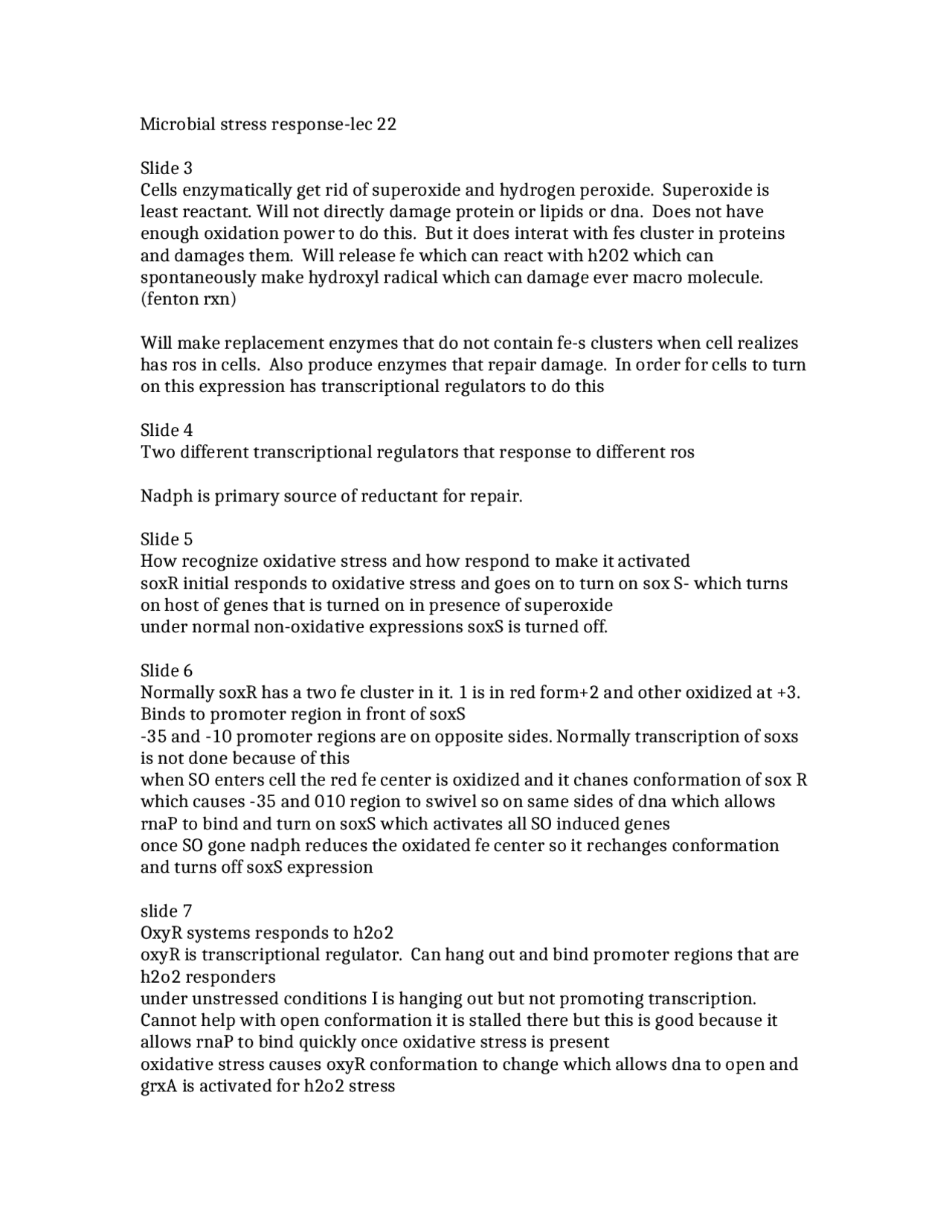 Microbial Stress Response - Lecture Notes | MB 714 - Docsity