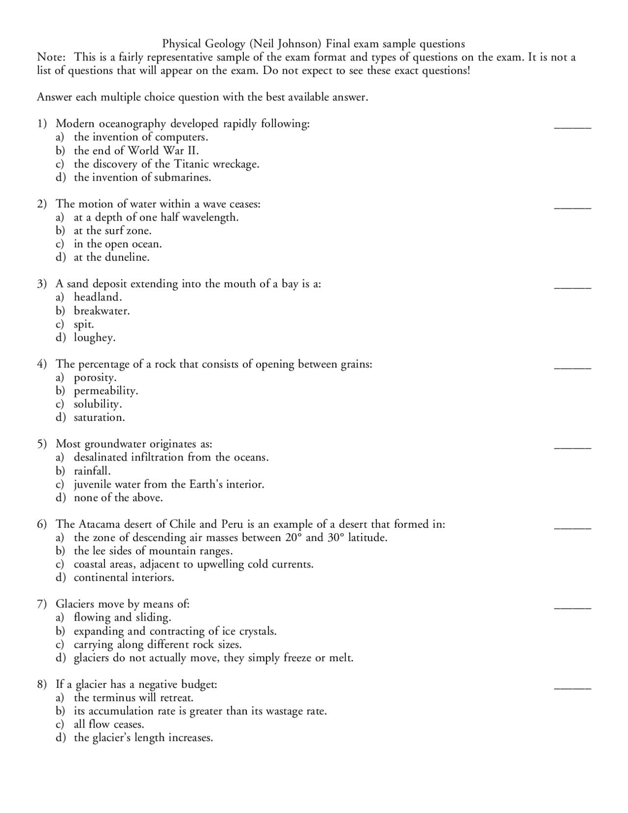 26 Questions For Final Physical Geology Geos 1004 Docsity