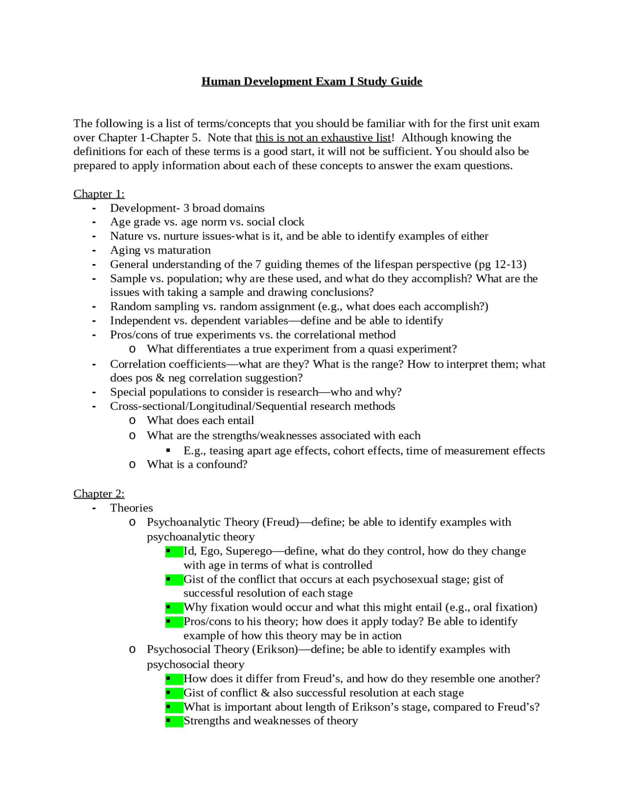 Human Development Exam 1 Study Guide | PY 201 - Docsity