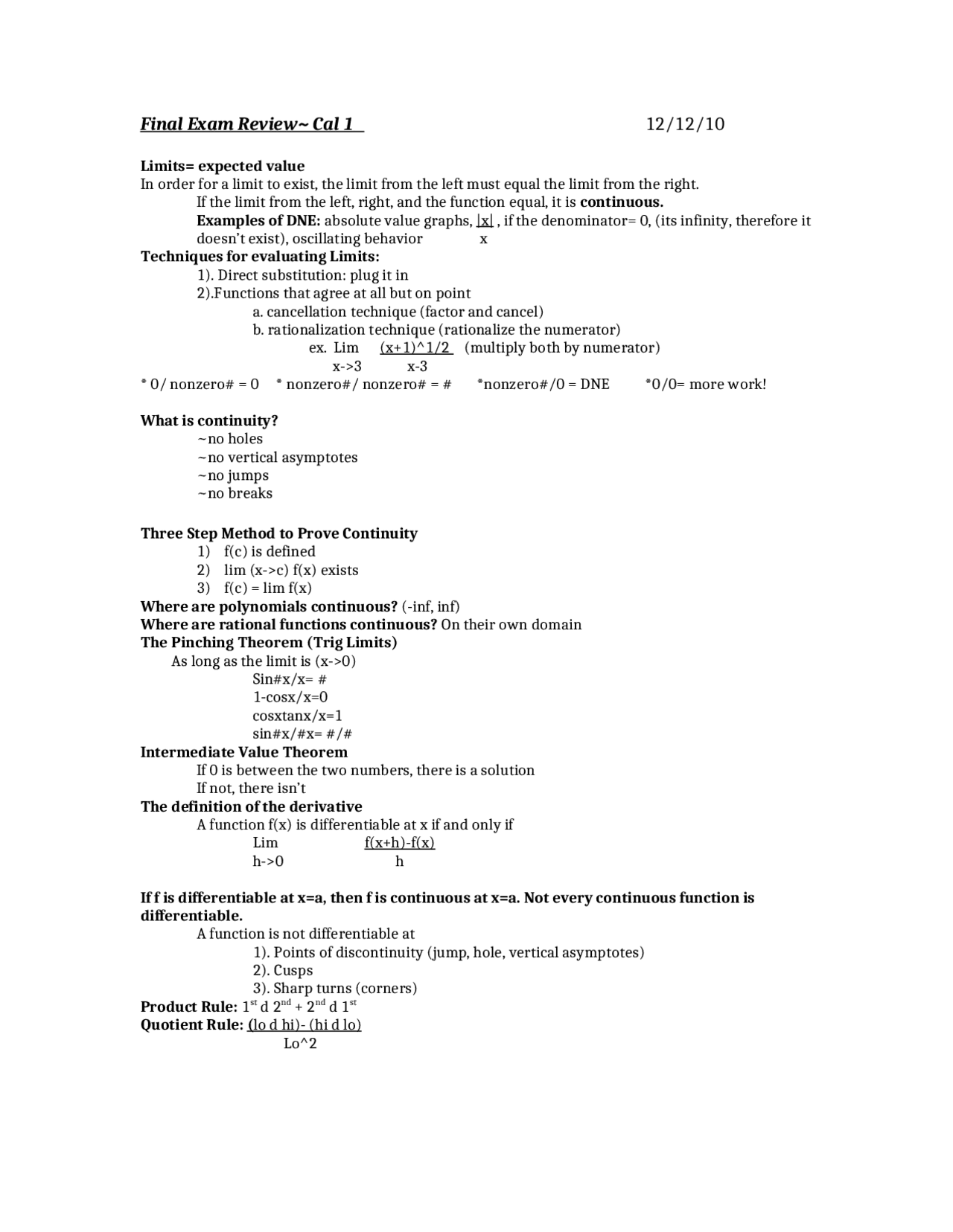 Techniques for Evaluating the Limits - Final Exam | MATH 1431 | Study ...