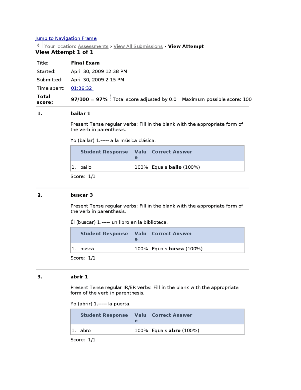 First Year Spanish II - Final Exam | LAN 112.15 - Docsity