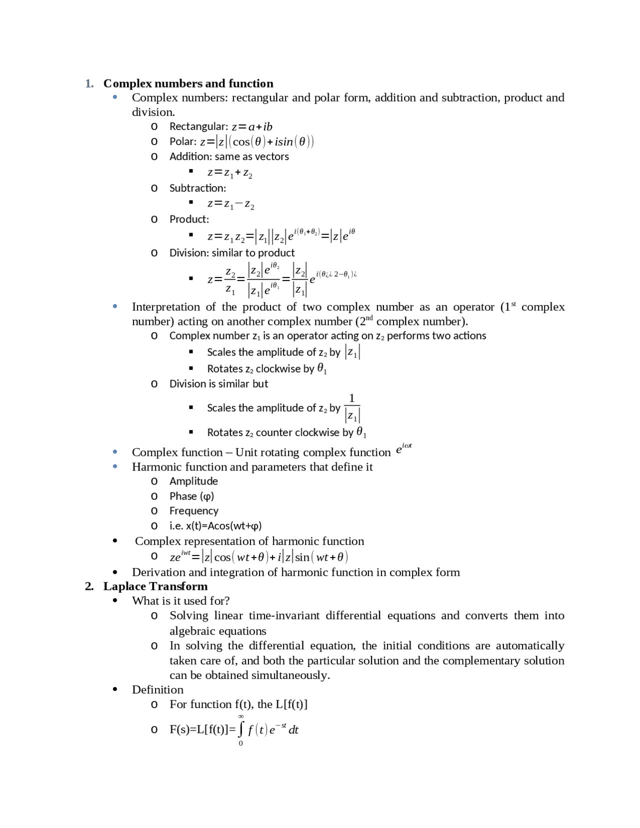 Final Exam Study Guide: Complex Number and Function - System Dynamics | ME 3514 - Docsity