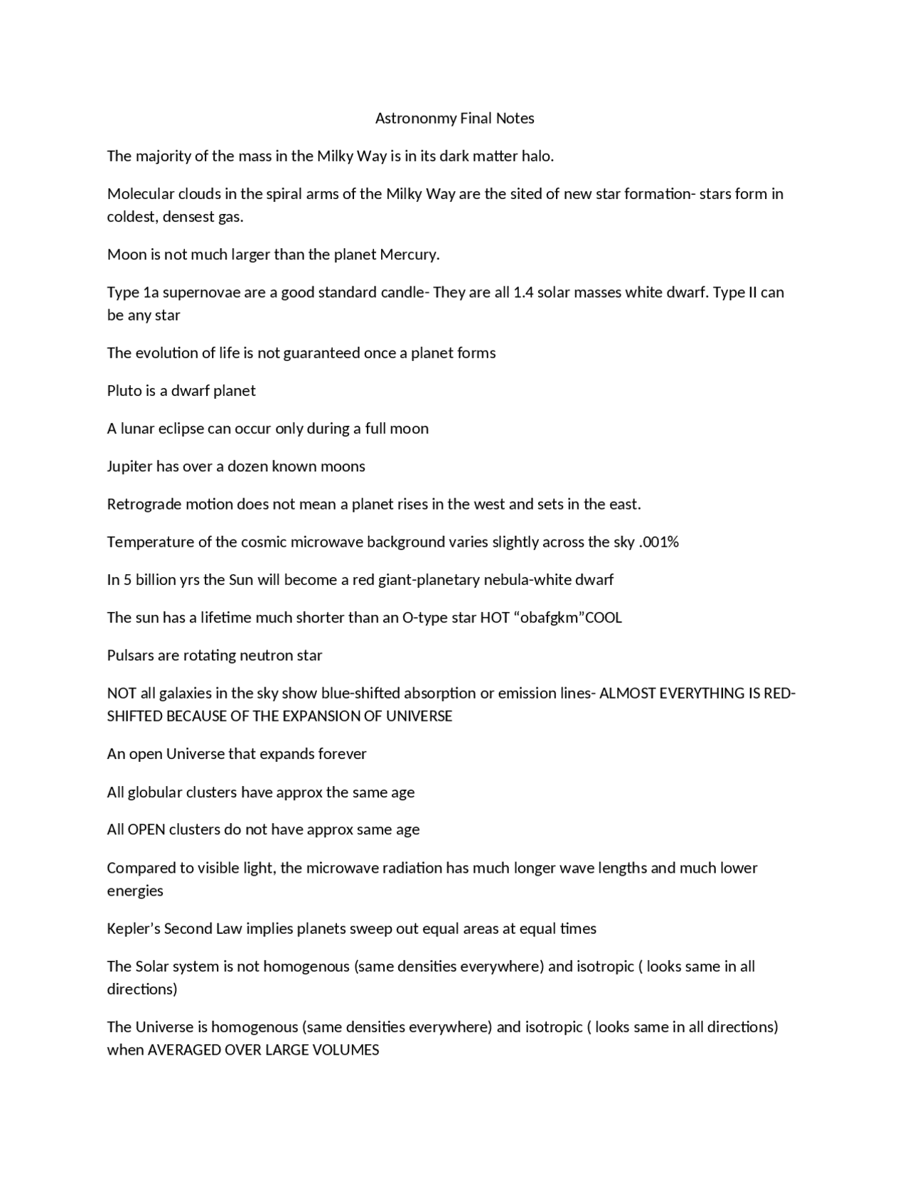 Astronomy Final Notes Elementary Astronomy Phys 107 Docsity