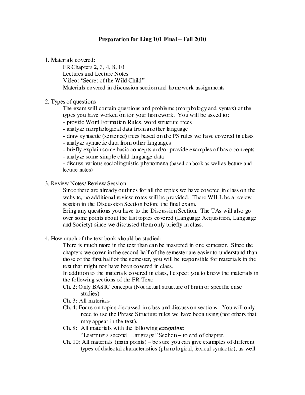 Preparation For Linguistic For Final Exam Ling 101 Docsity