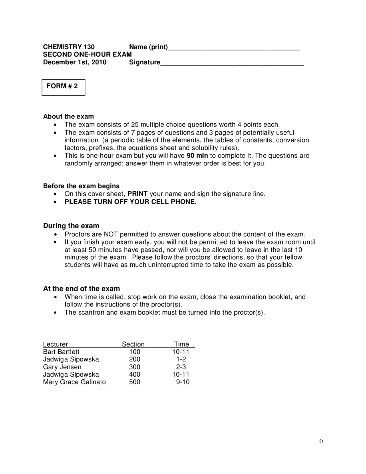 Exam I Questions Introduction To Chemistry Chem 130 Docsity