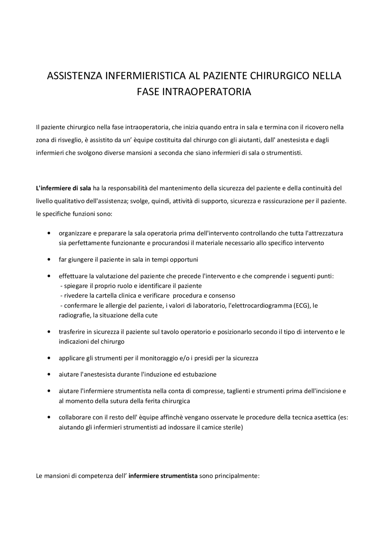 Infermieristica Assistenza Infermieristica Al Paziente Chirurgico