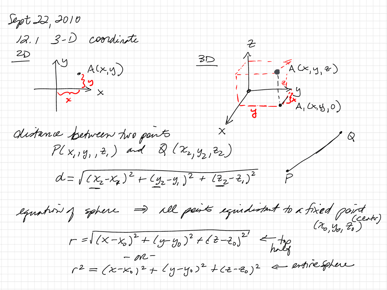 3d Coordinate Systems Handwritten Notes Math 1020 Docsity