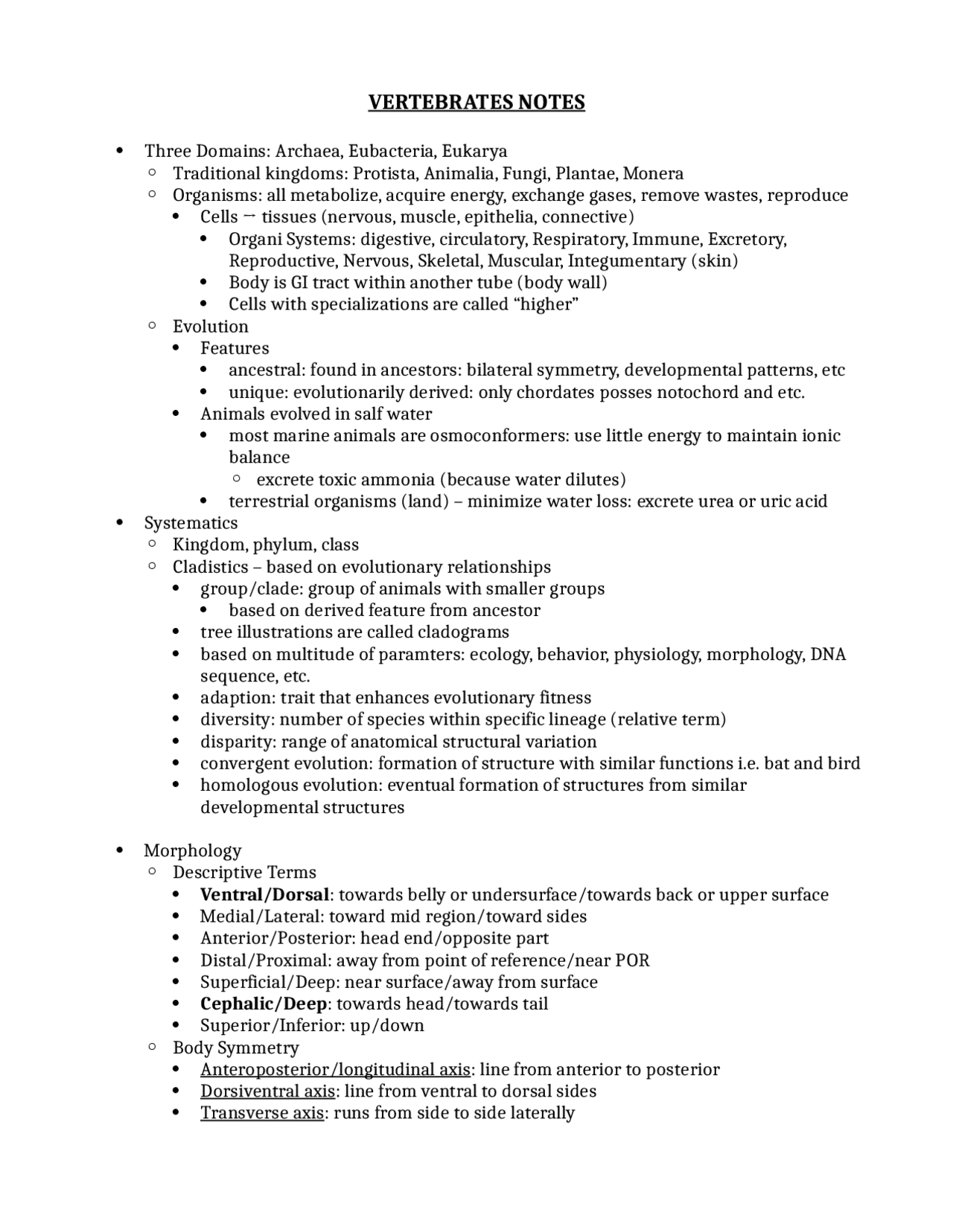 Vertebrates Notes - General Biology Laboratory | BIOL 1AL - Docsity