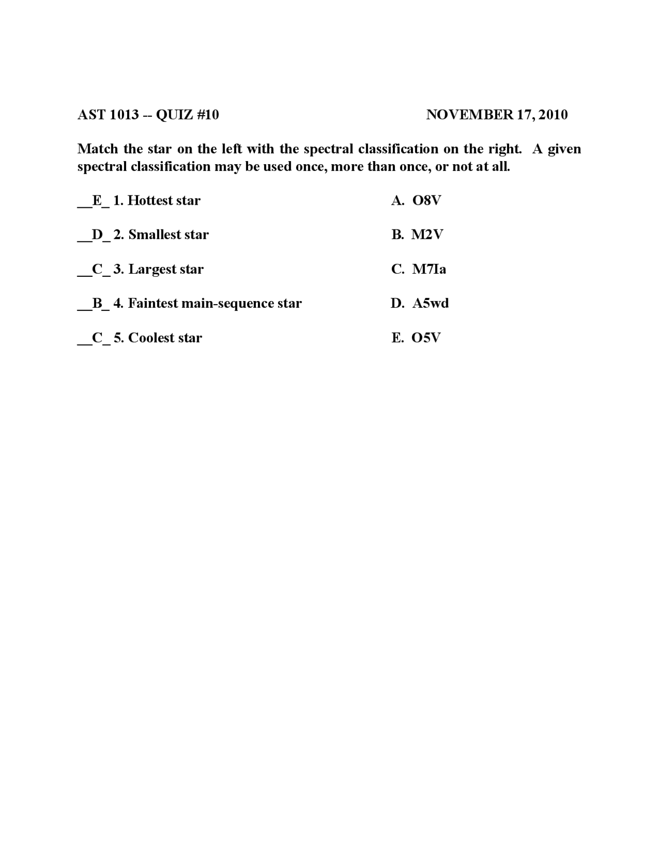 Quiz 10 With Solutions For Introduction To Astronomy Ast 1013 Docsity