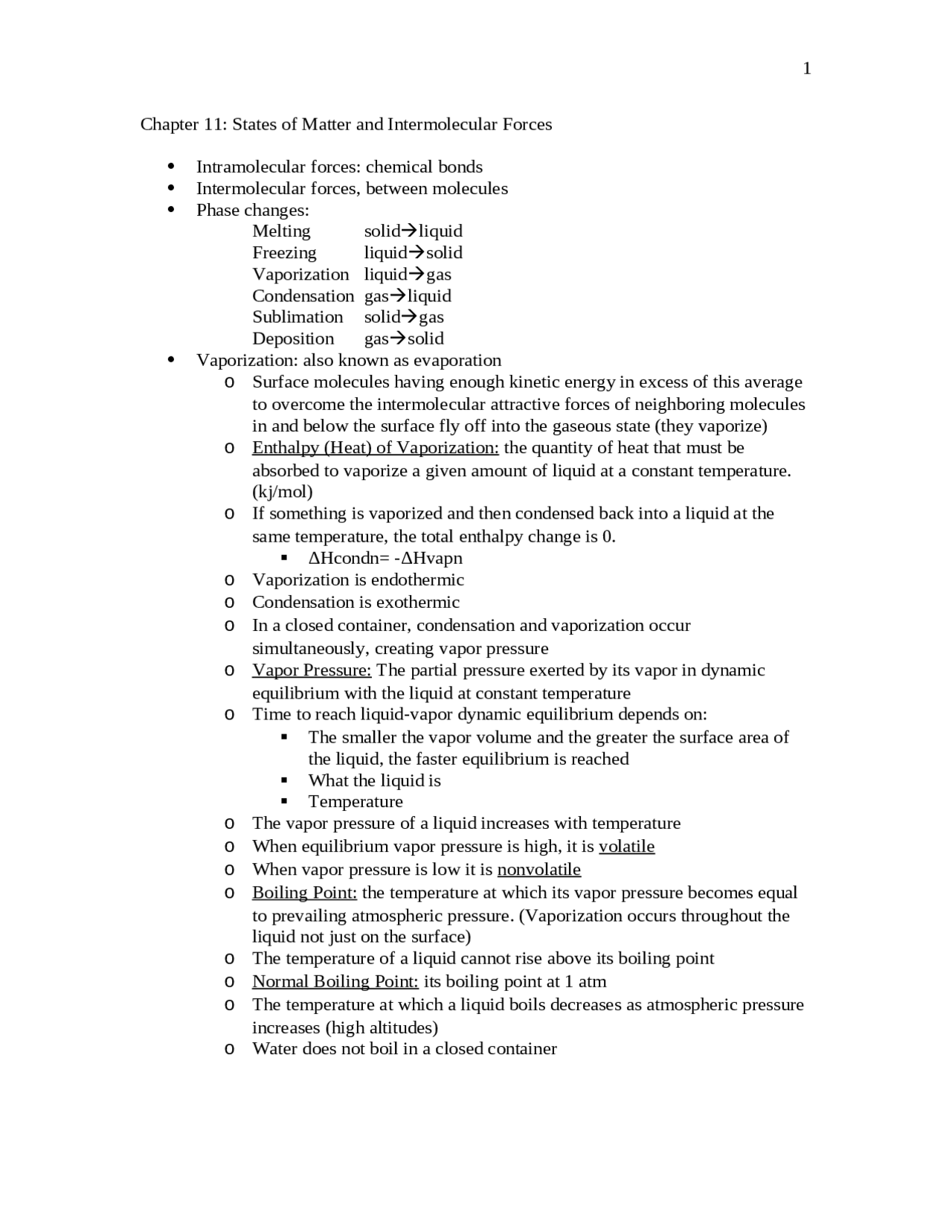 States of Matter and Intermolecular Forces - Notes | 160 161 - Docsity