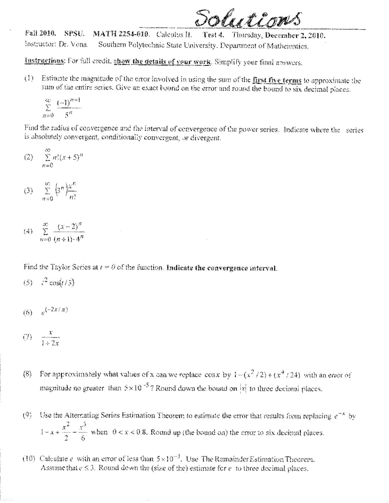 10 Solved Questions Exam 4 Calculus I Math 2254 Docsity