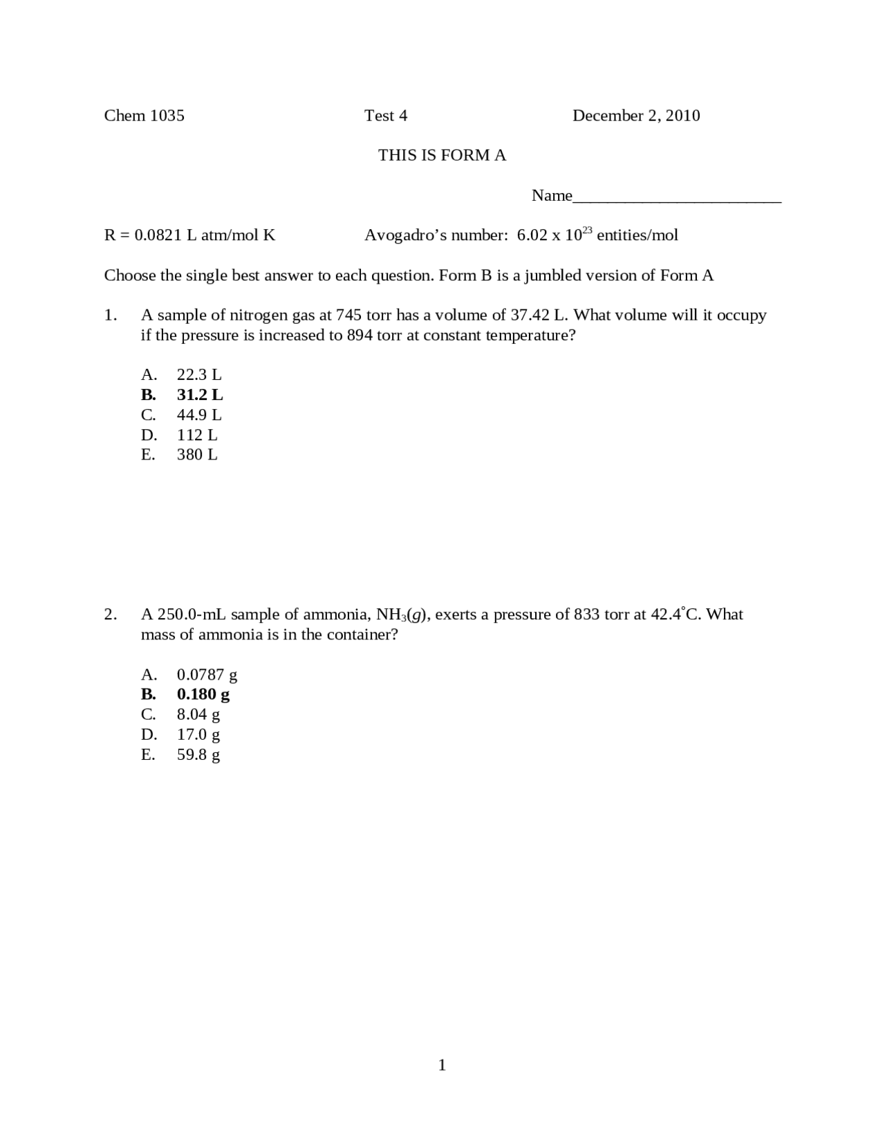 Solved 25 Mcqs For General Chemistry Test Iv Chem 1035 Docsity