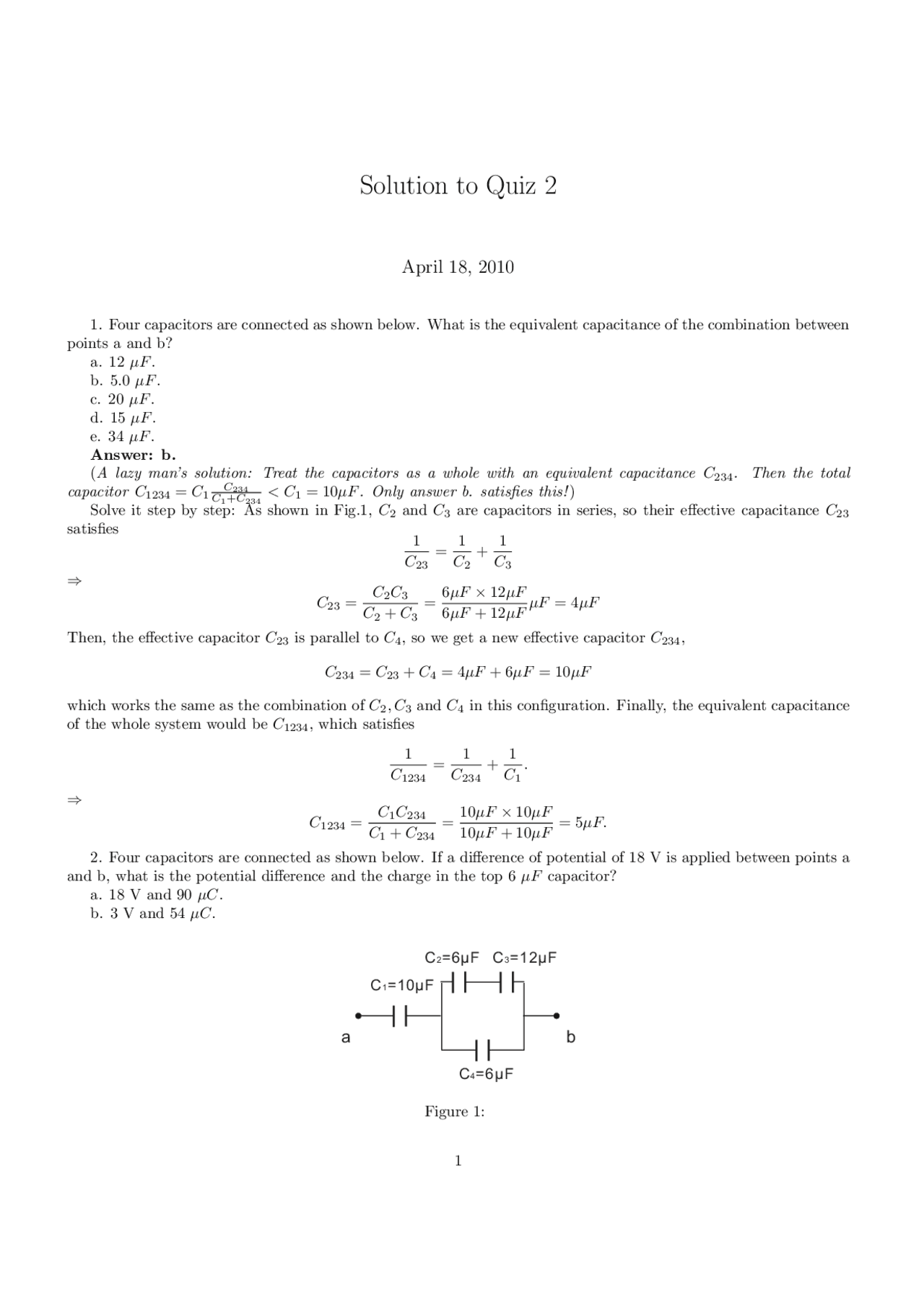 Solutions For Quiz 2 Electricity And Magnetism Phys 2b Docsity
