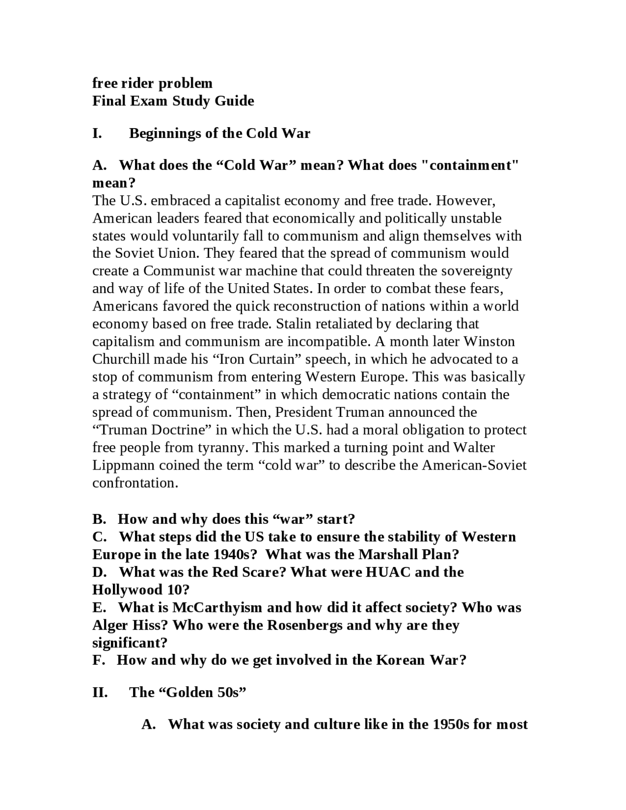 History United States Since 1865 - Final Exam Study Guide | HIST 157 ...