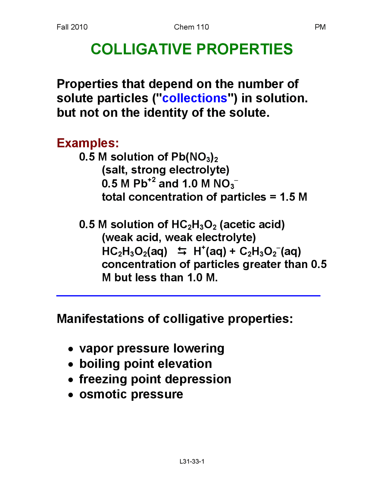 Colligative Properties - Chemical Principles I | CHEM 110 - Docsity