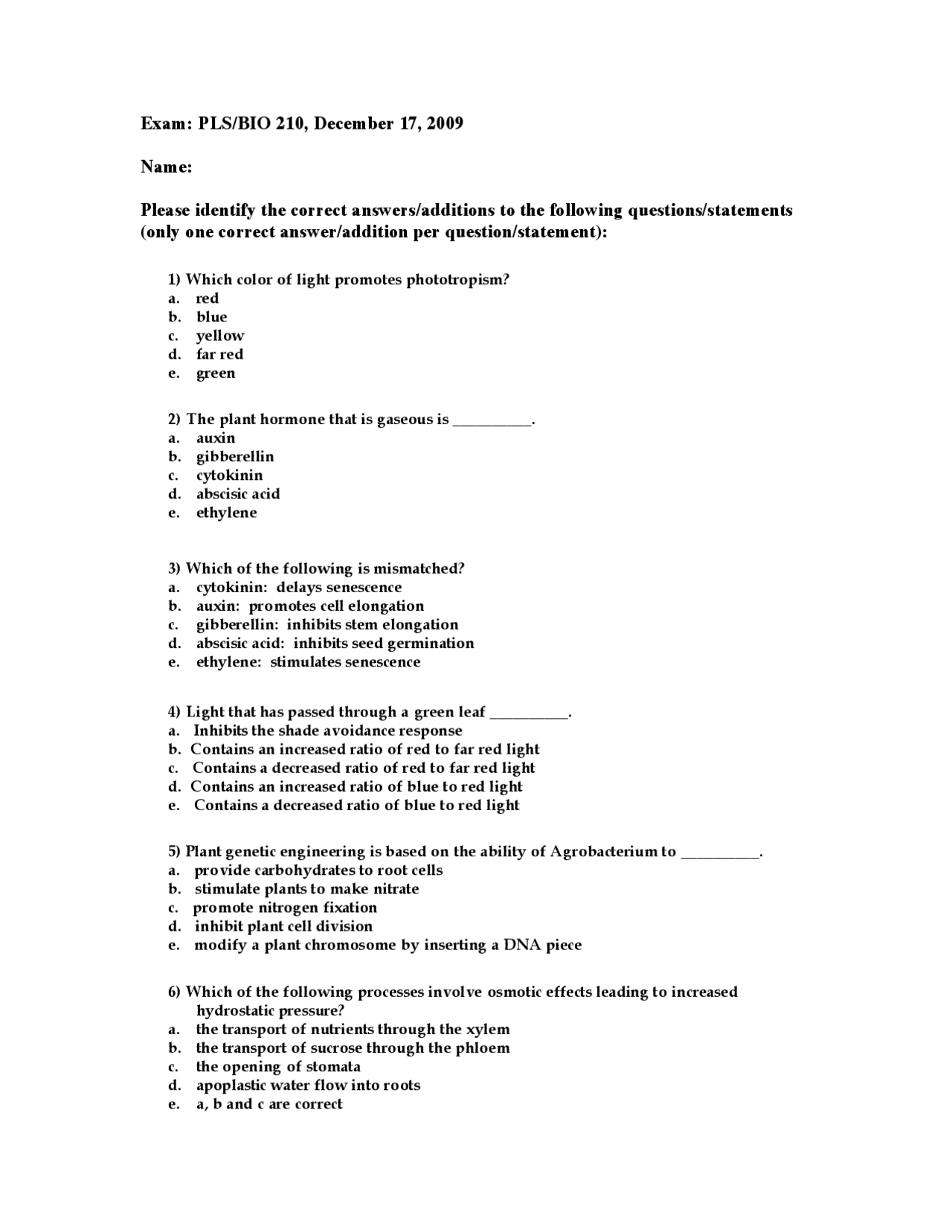 50 Multiple Choice Questions On Human Biology Bio 210 Docsity