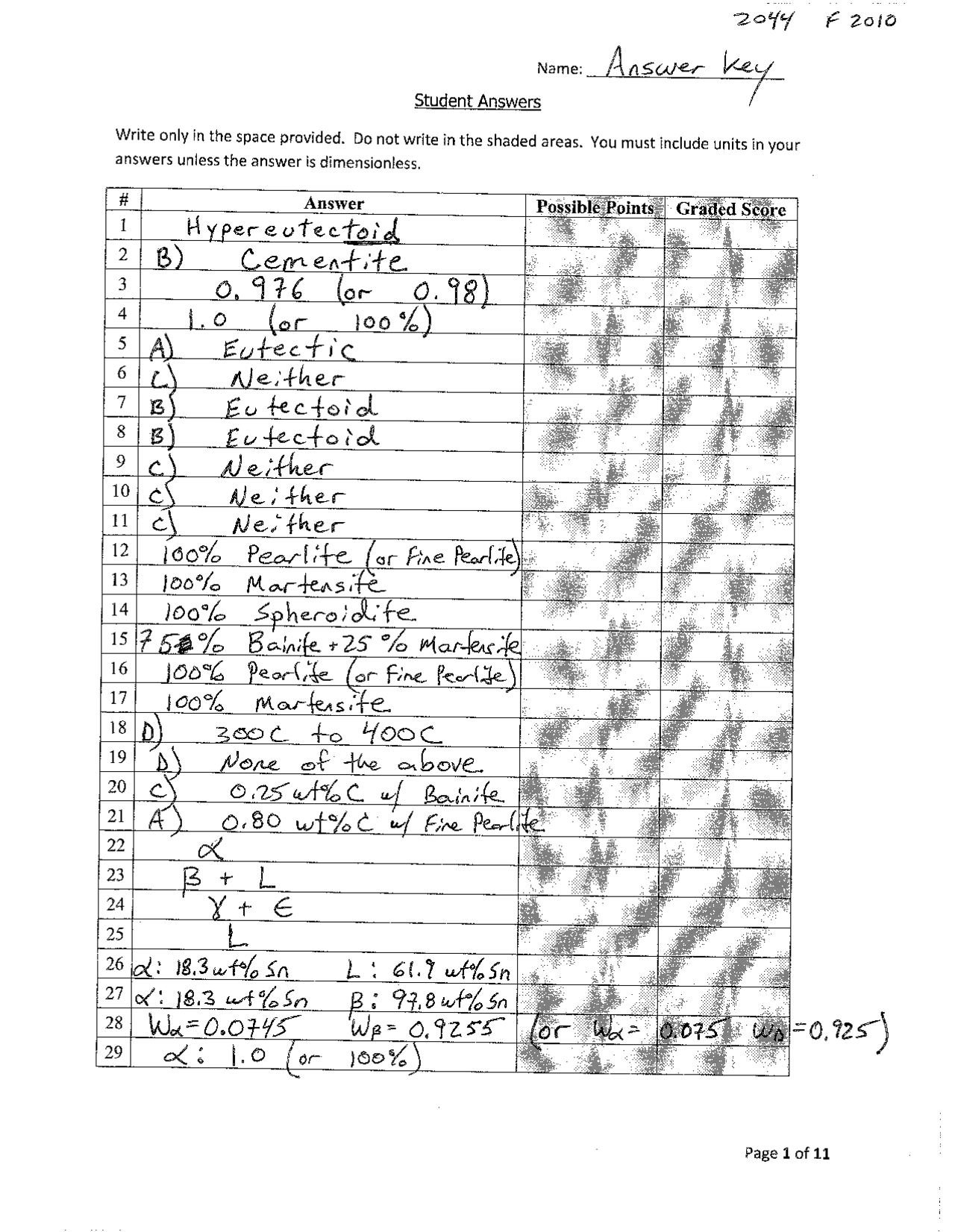 Practice Exam 3 With Answers Key Elements Of Materials Engineering