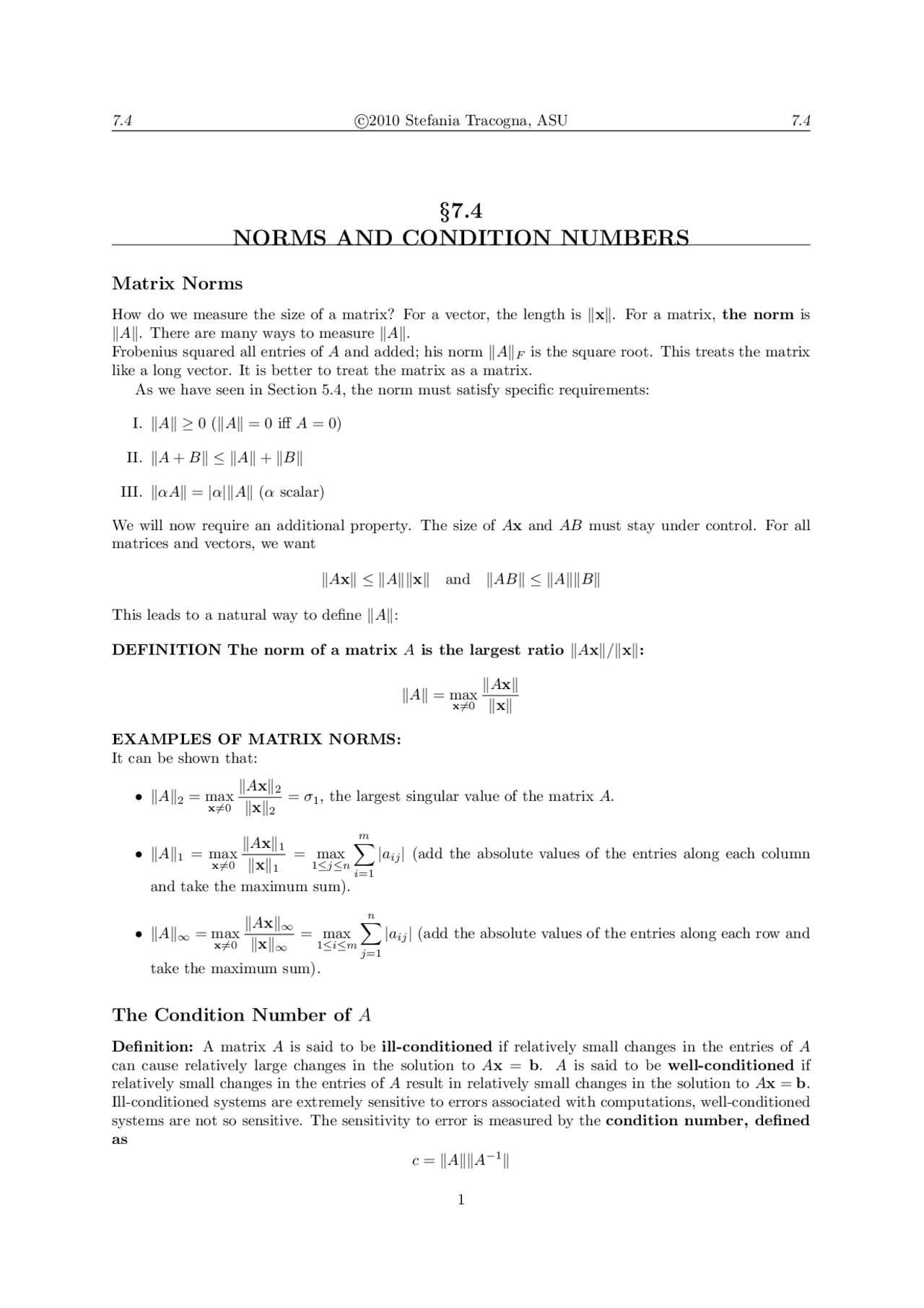 Matrix Norms And Condition Numbers With Examples Mat 343 Docsity