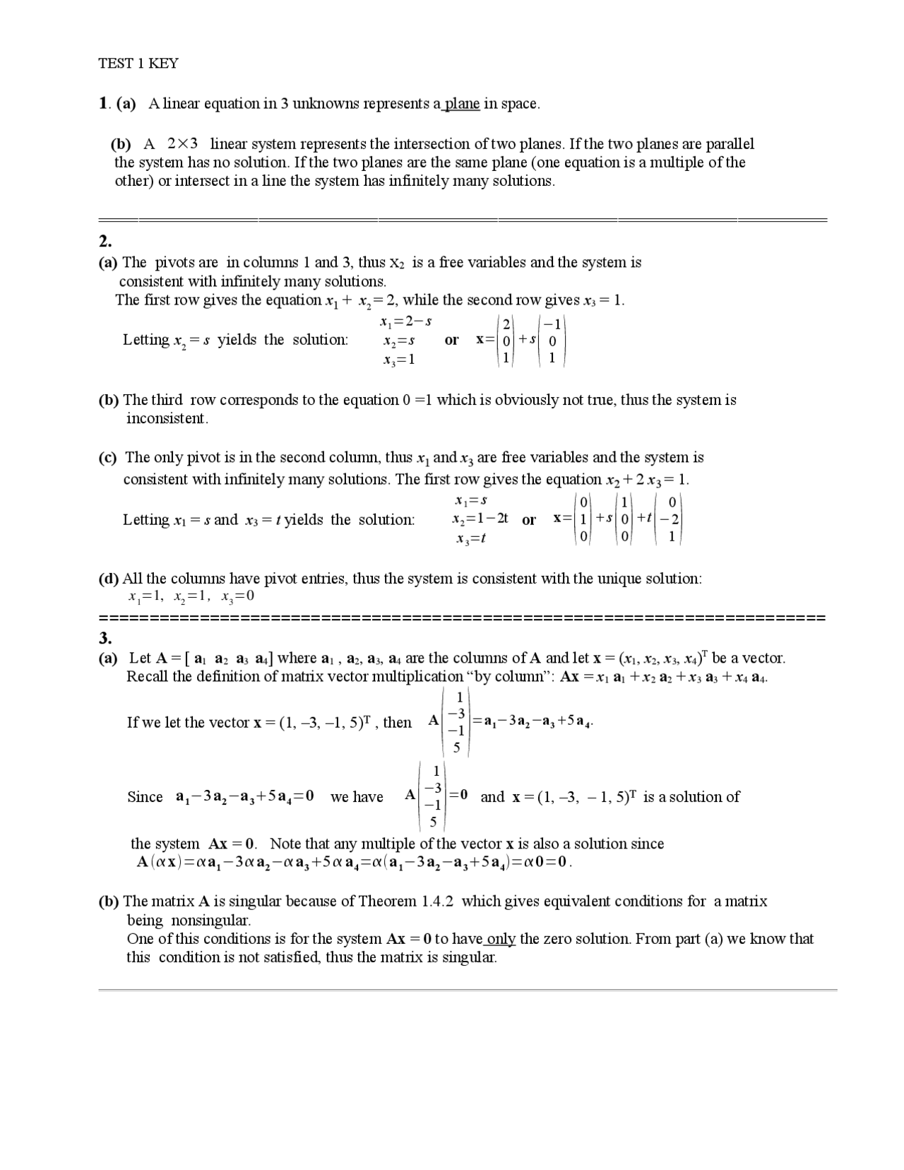 Math Exam On System Matrix And Equations Mat 343 Docsity