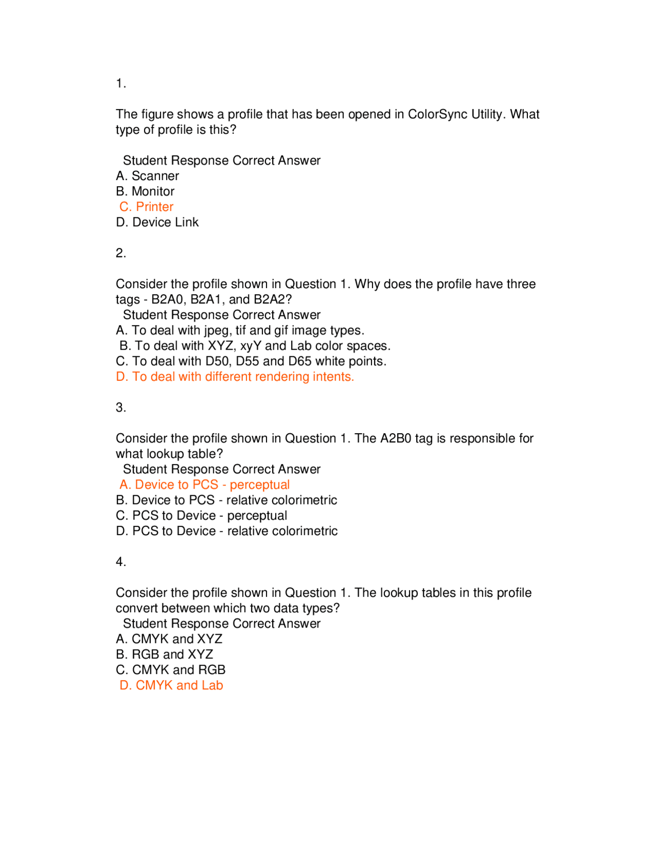 MCQs with Answer Key - Color Management | IMAG 3570 | Exams Photography ...