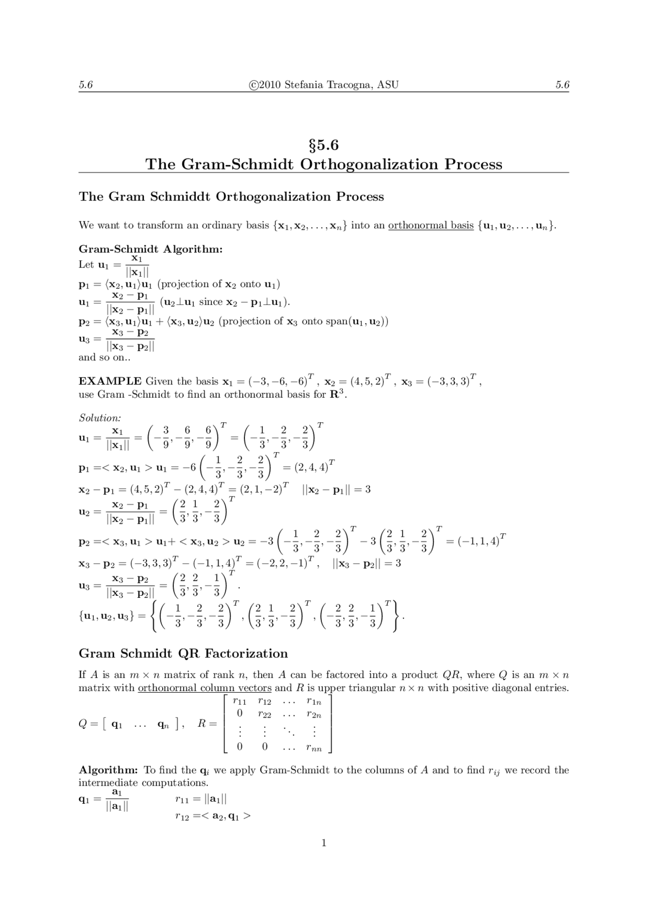 The Gram Schmidt Orthogonalization Process Lecture Slides Mat 343 Docsity