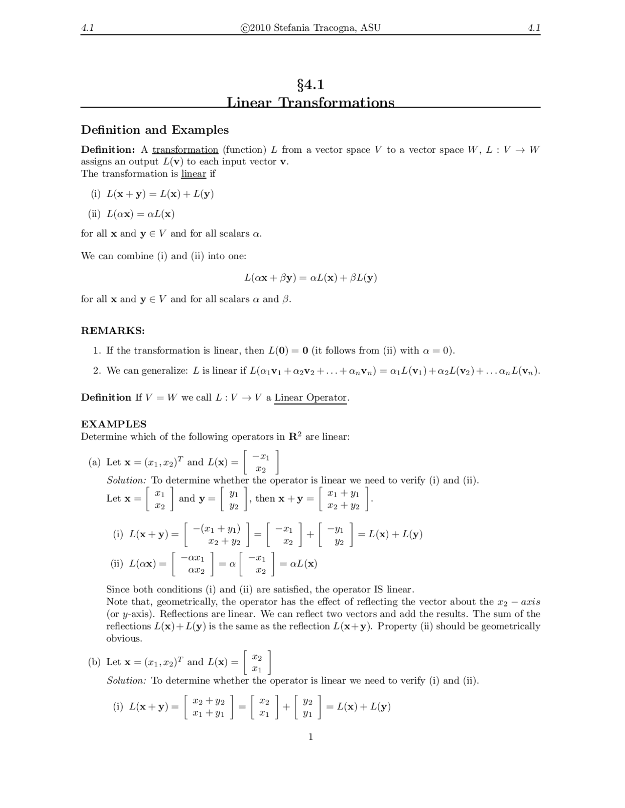 Linear Transformations Applied Linear Algebra Mat 343 Docsity