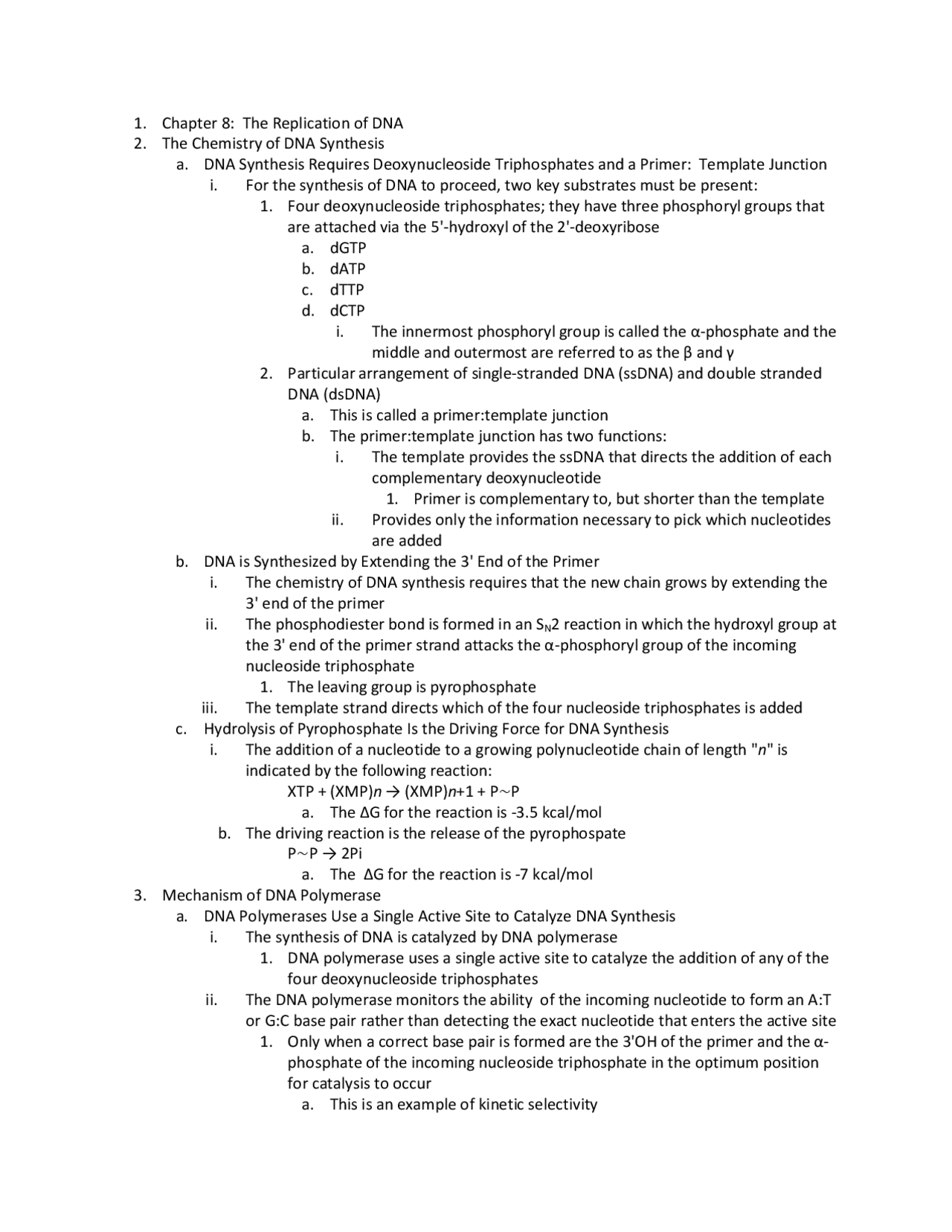 The Chemistry Of Dna Synthesis Lecture Notes Pcb 3522 Docsity