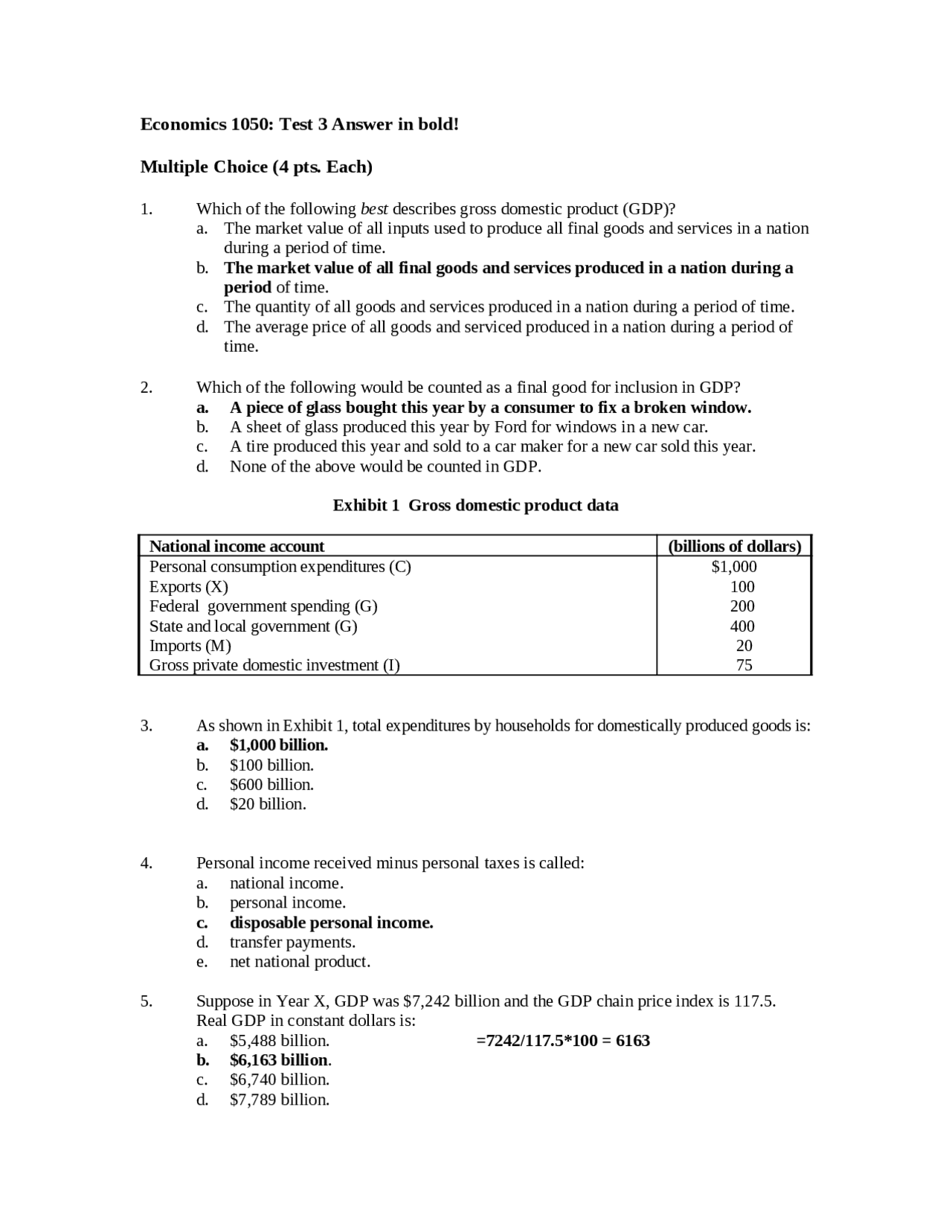 16 Solved Problems On Grass Domestic Product Data Final Exam Econ