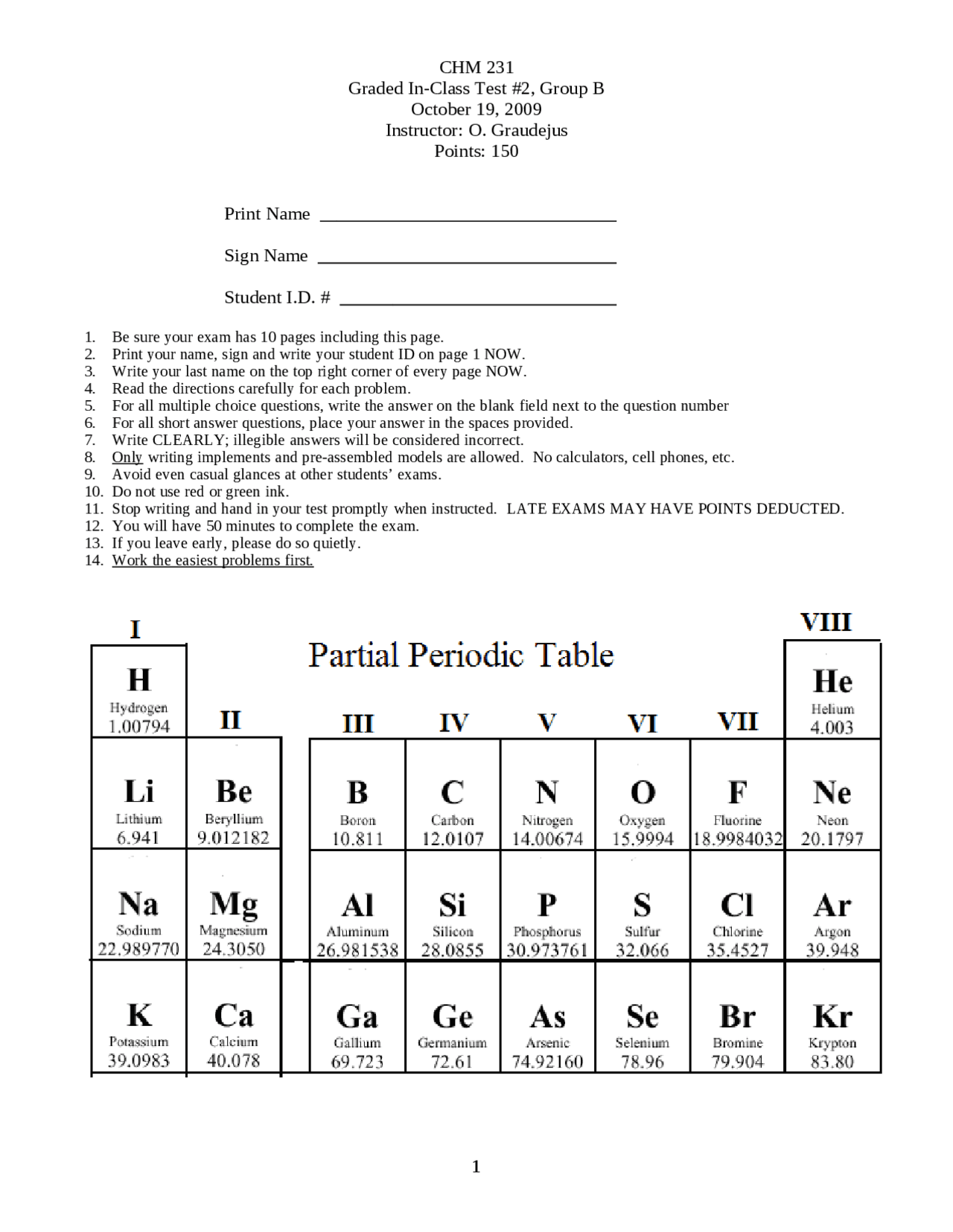 Test 2 Questions, Periodic Table - Elementary Organic Chemistry | CHM ...