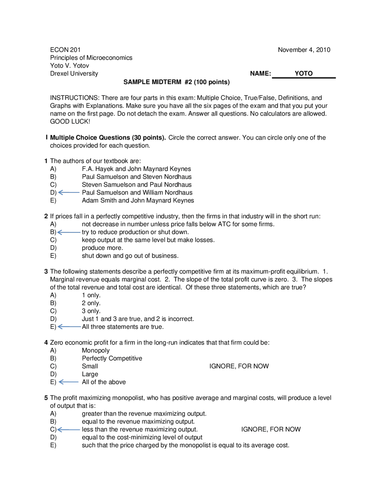 Solution Sample Midterm 2 Principles Of Microeconomics Econ 201