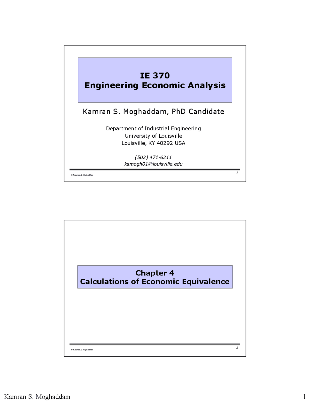 Calculation Of Economics Equivalence Lecture Slides Ie 370 Docsity