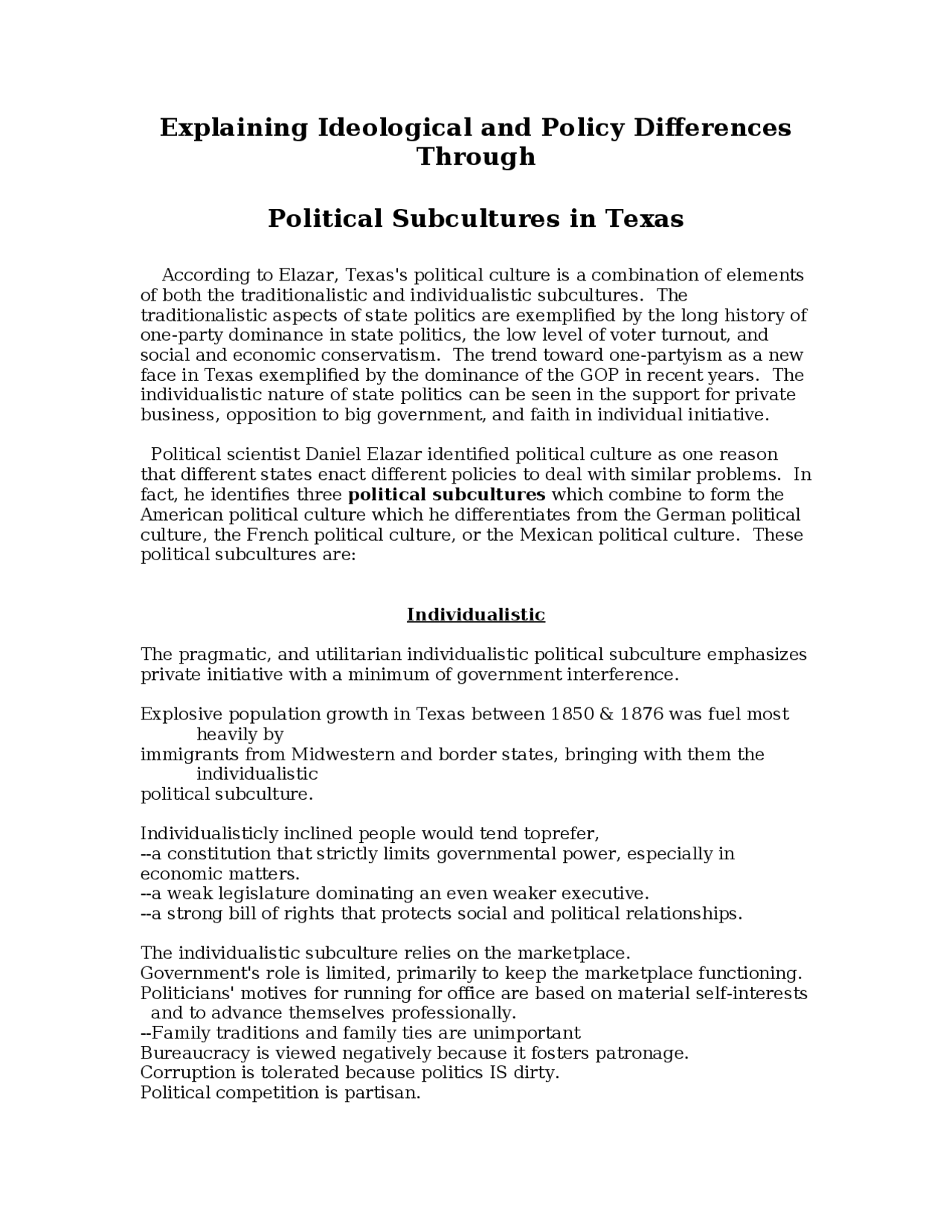Political Subculture Notes - Functions of American Government | POSI ...