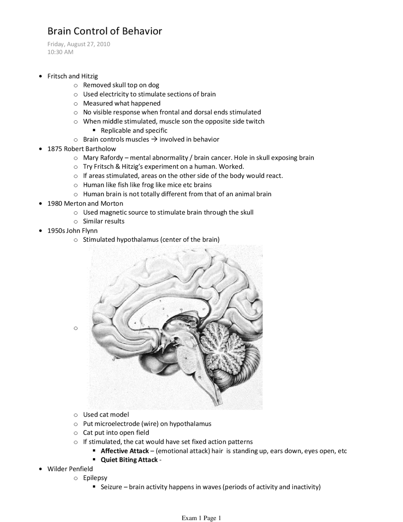 Brain Control of Behavior - Notes for Exam 1 | PSYC 2200 - Docsity