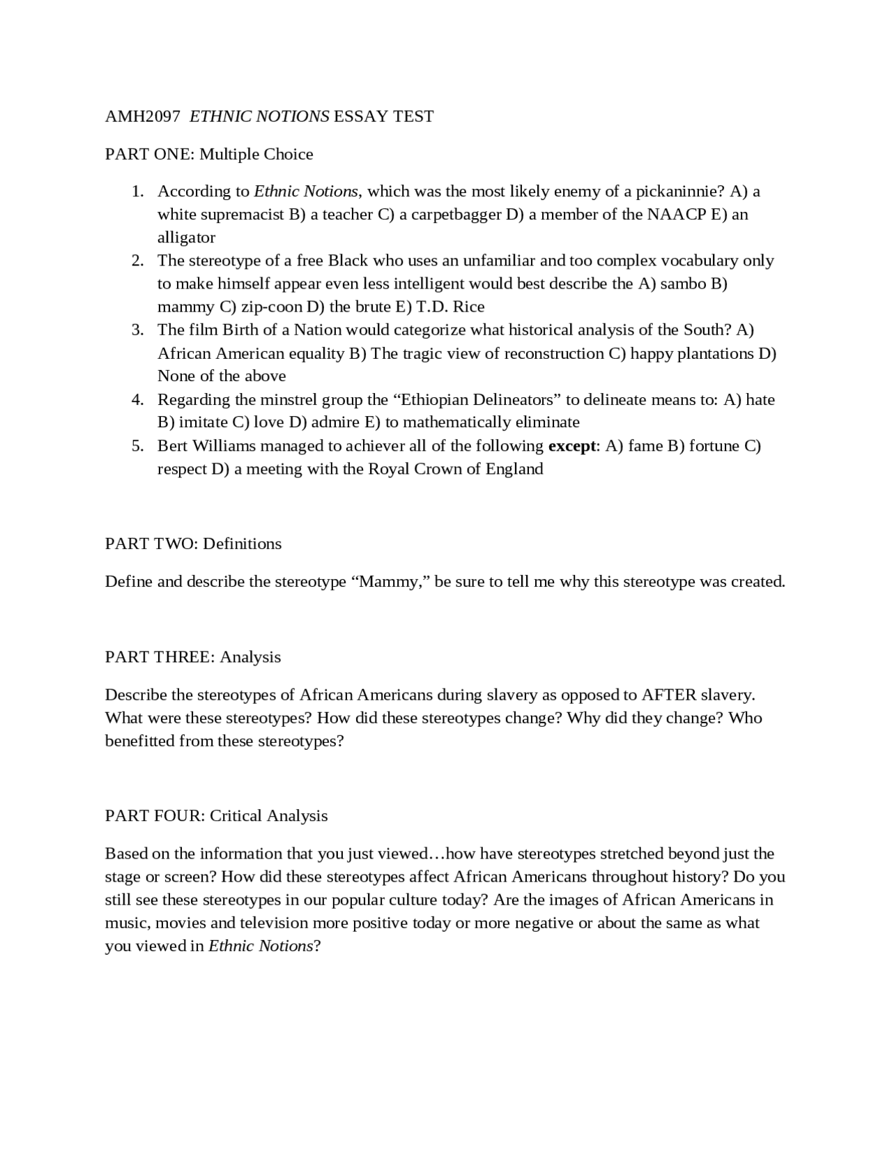Exam 2 Practice Questions Race And Ethnicity In Us Amh 2097 Docsity