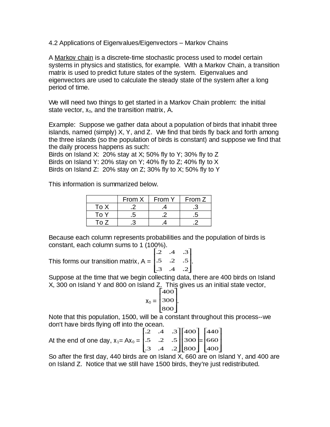 Applications of Eigenvalues/Eigenvectors - Markov Chains | MATH 1114 ...