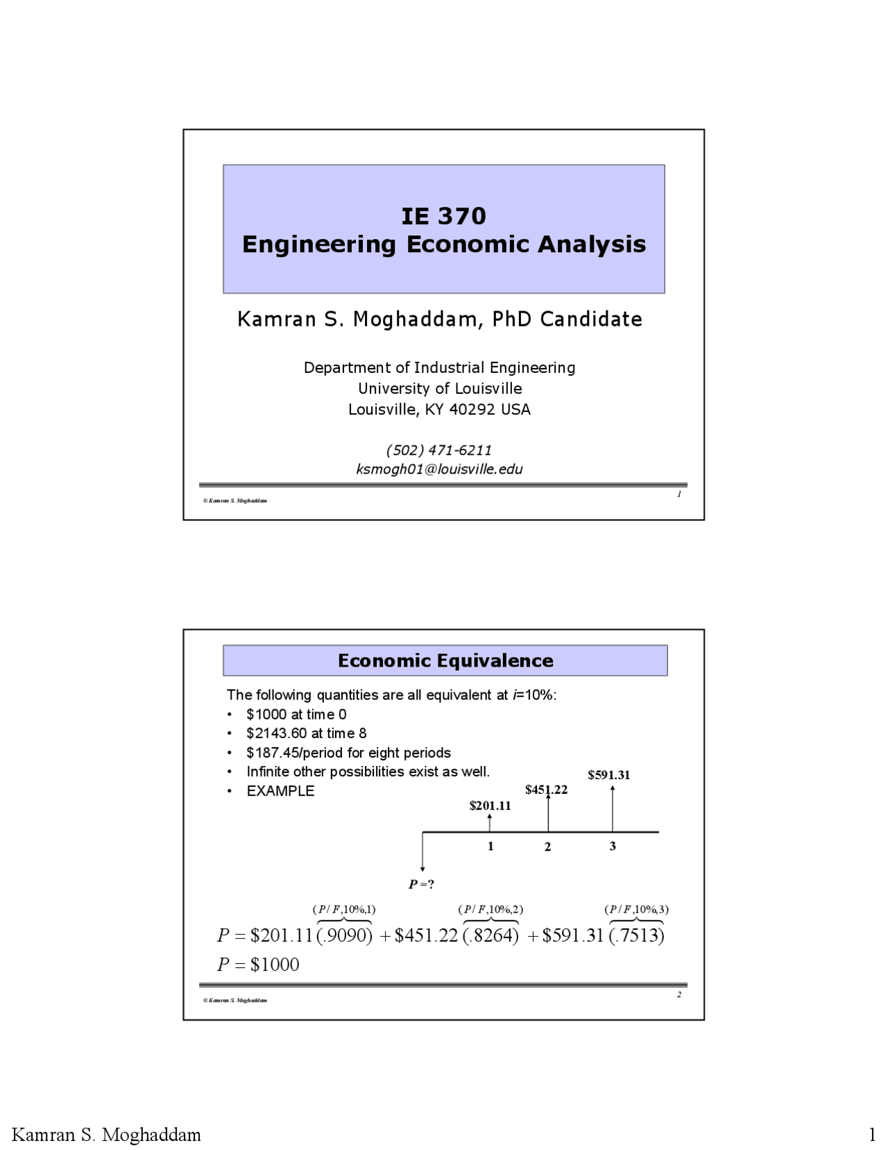Engineering Economics Analysis - Lecture Notes | IE 370 - Docsity