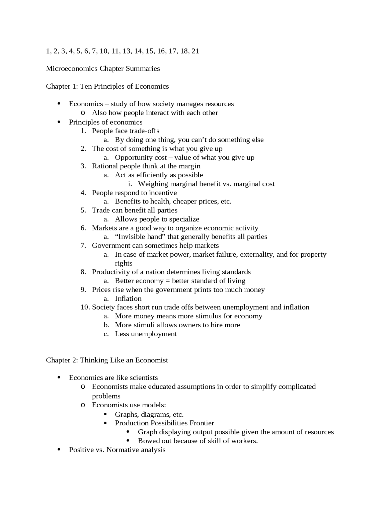 Exam Review Sheet For Introduction To Microeconomics 220 102 Docsity