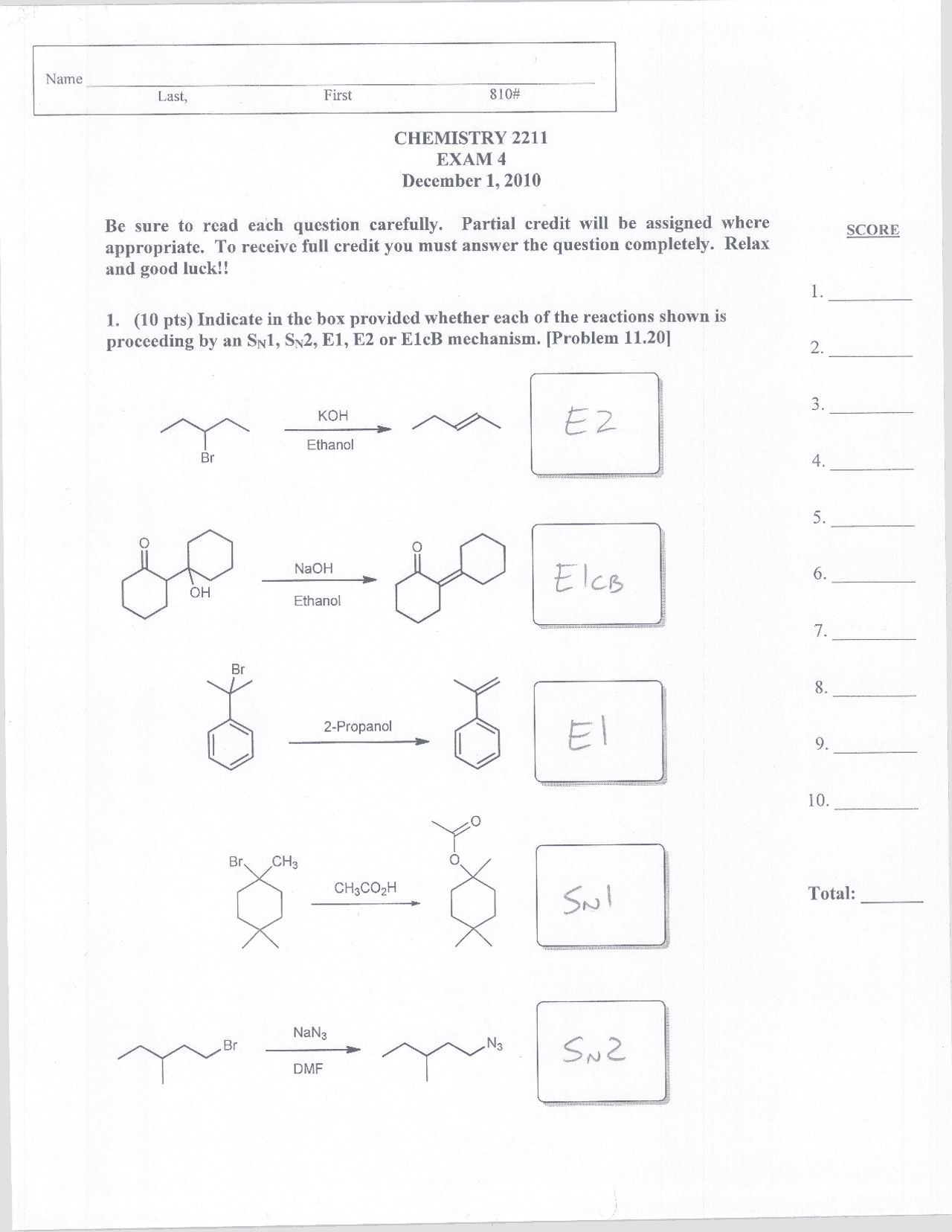 Practice Exam 4 - Modern Organic Chemistry I | CHEM 2211 - Docsity
