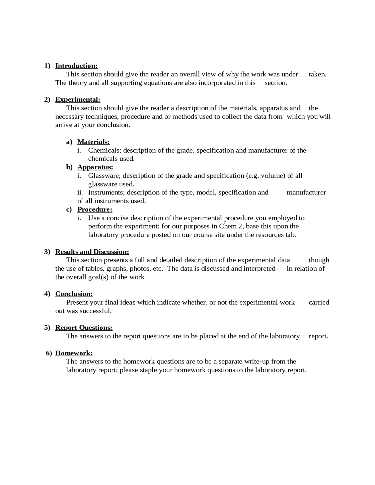 Lab Format General Chemistry I Chem 002 Docsity