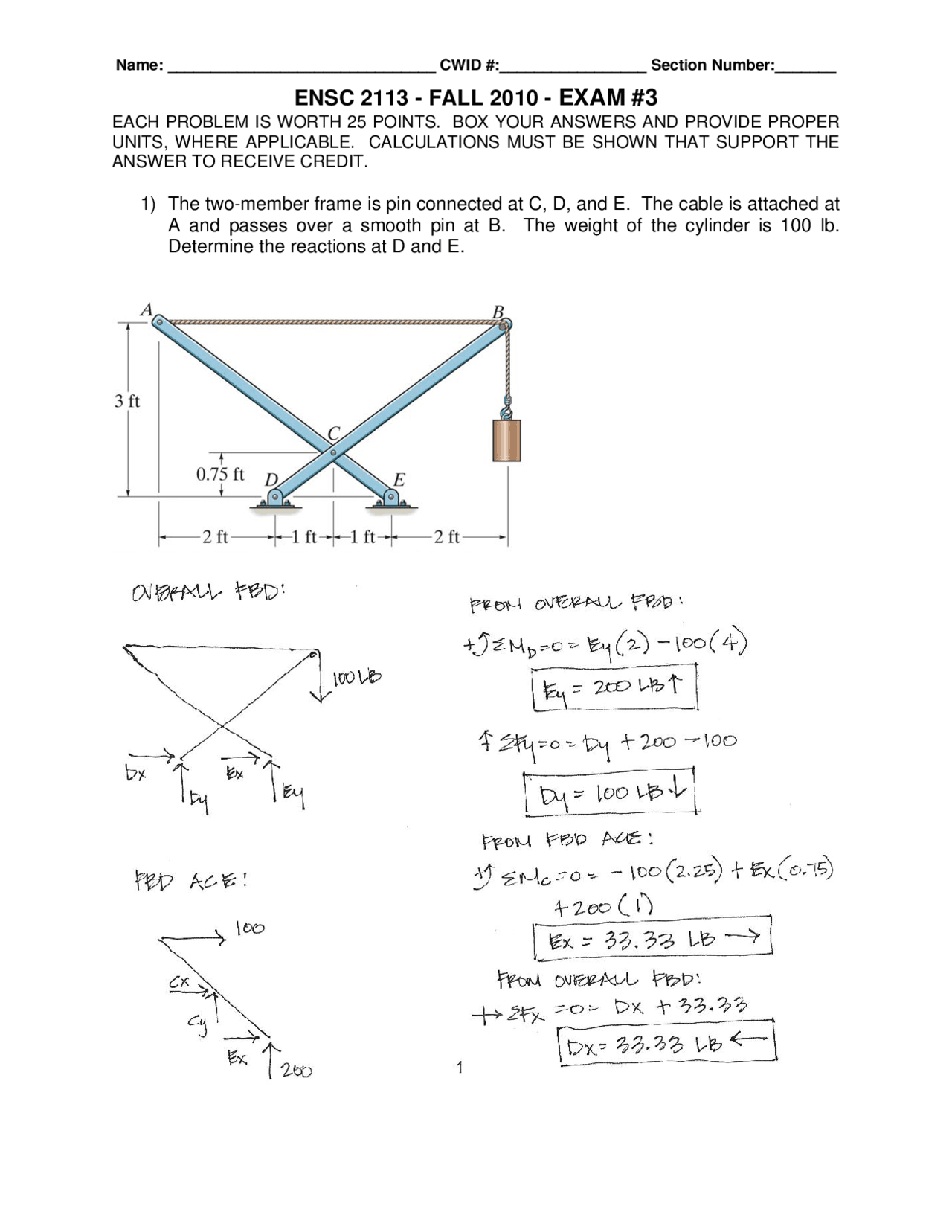 Exam 3 Questions With Solution Statics Ensc 2113 Docsity