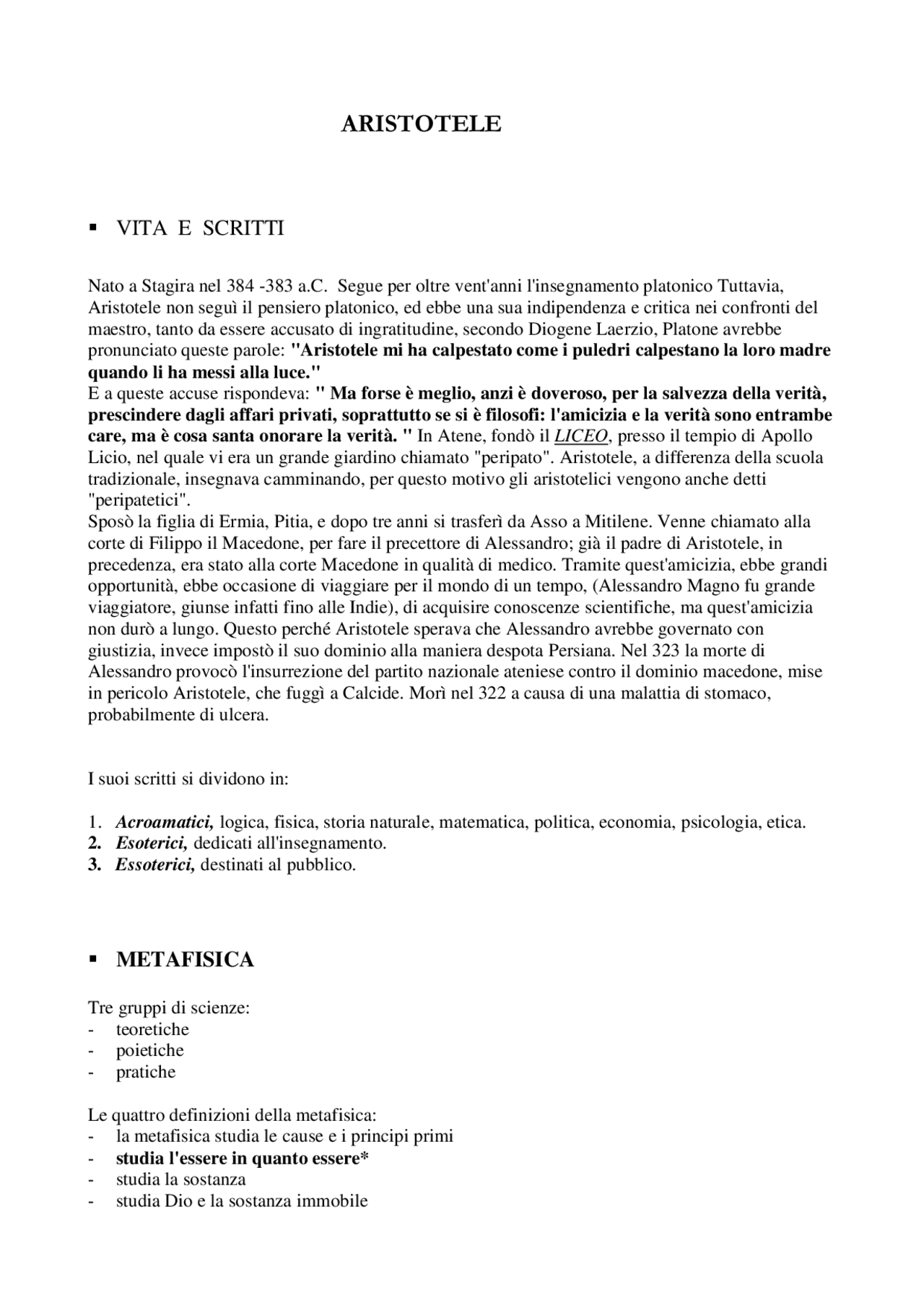 Filosofia Aristotele Docsity