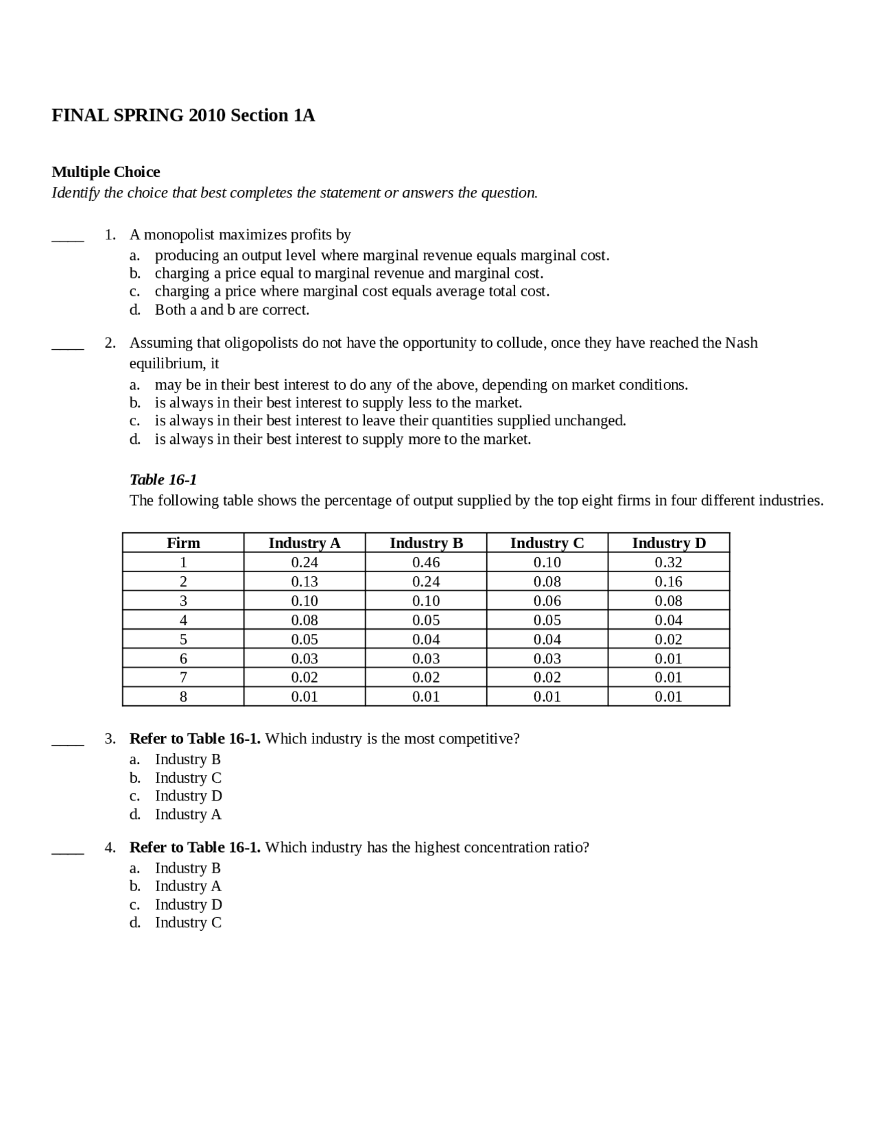 35 Questions on Honors Principles Of Microeconomics with Answer key ...