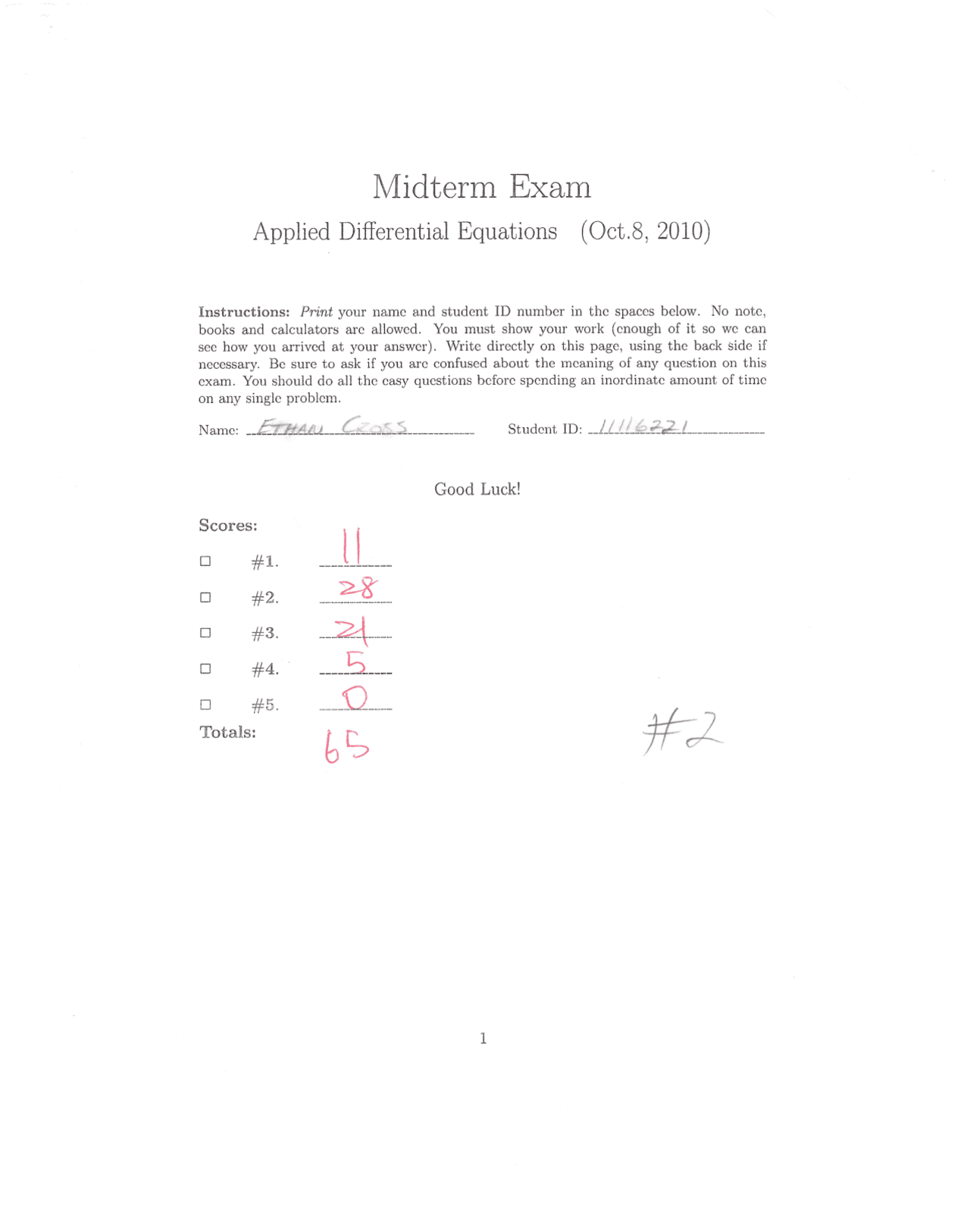 Midterm Exam with Answers - Applied Differential Equations I | MATH 238 ...