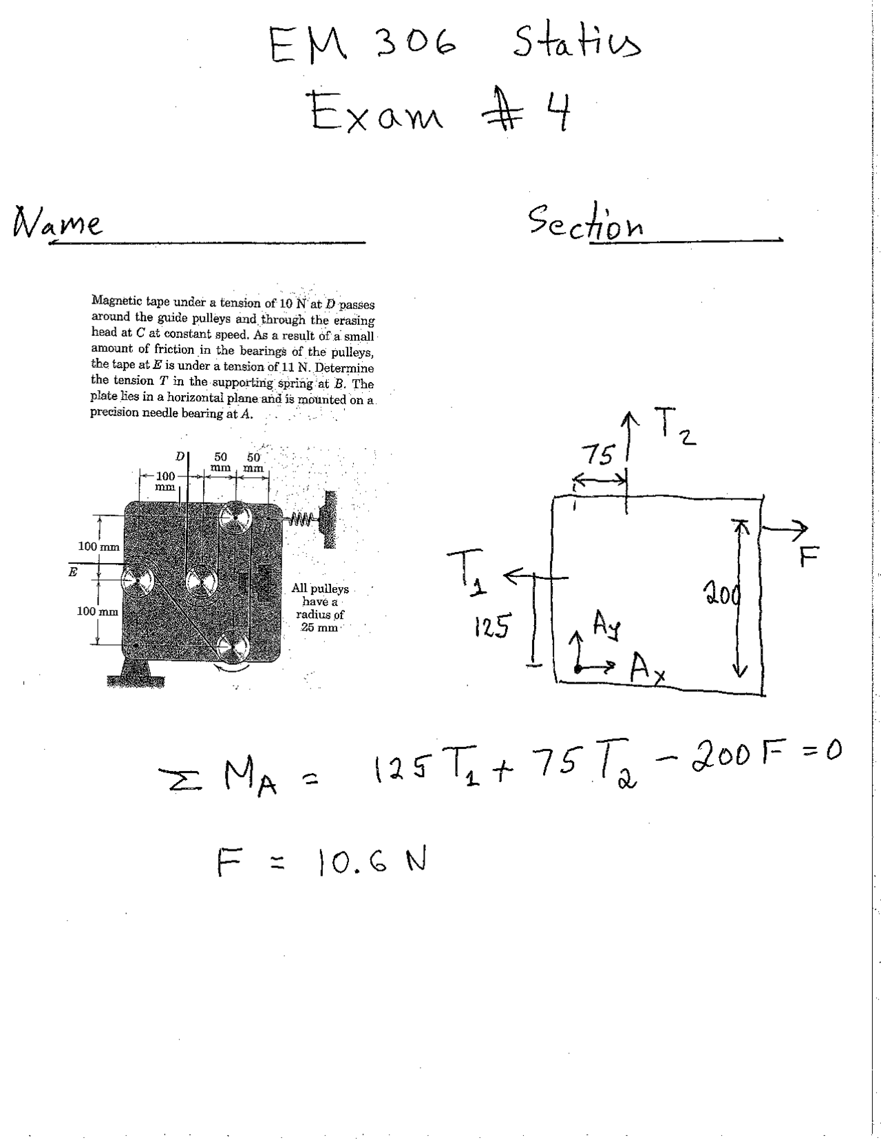 Sample Examination 4 With Solutions Statics E M 306 Quizzes